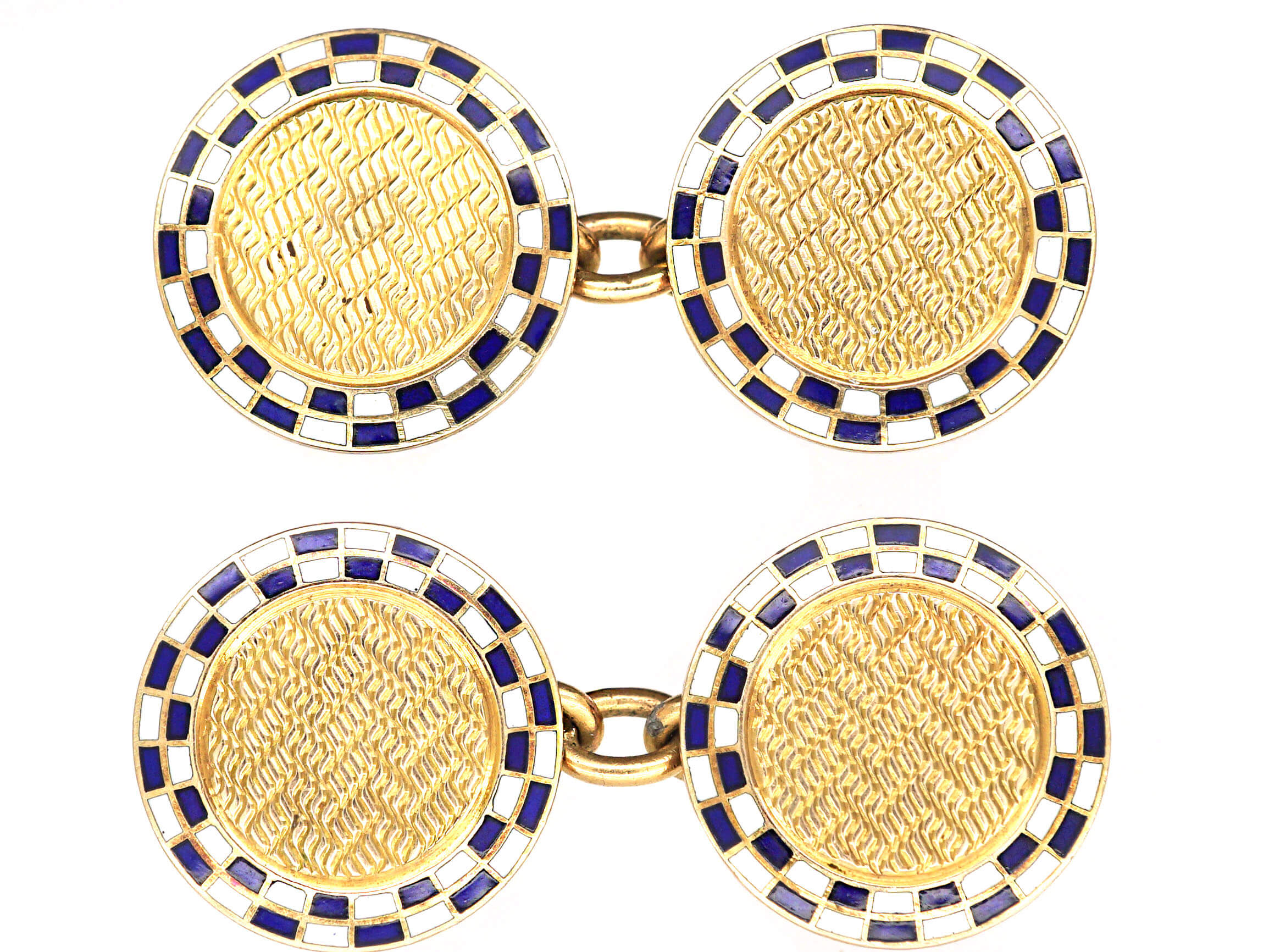 Edwardian 9ct Gold, Blue & White Enamel Cufflinks (708T) | The Antique ...