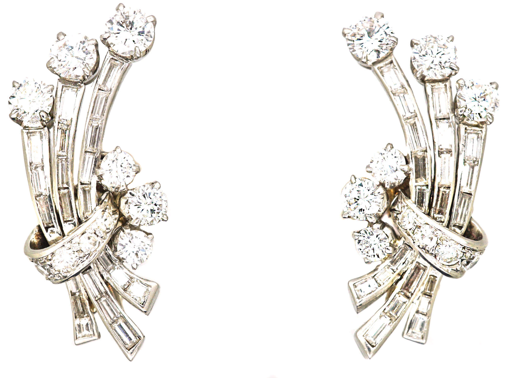 Early 20th Century 18ct White Gold Diamond Spray Earrings in Asprey ...