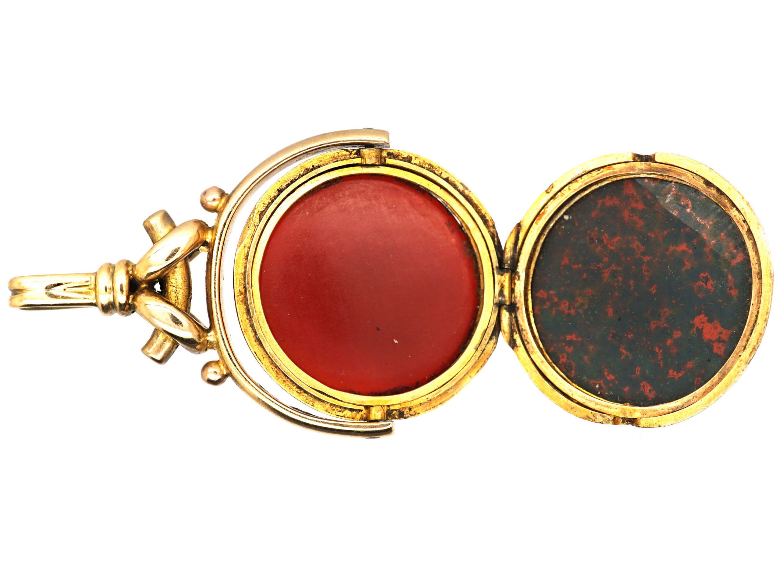 Victorian Large 9ct Gold Swivel Fob & Locket set with Bloodstone ...