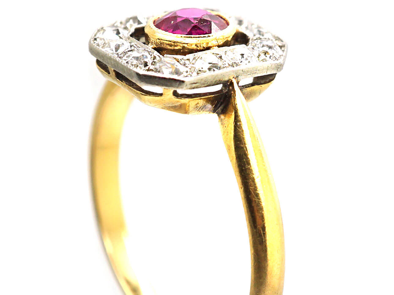 Early 20th Century 18ct Gold & Platinum, Ruby & Diamond Rectangular ...