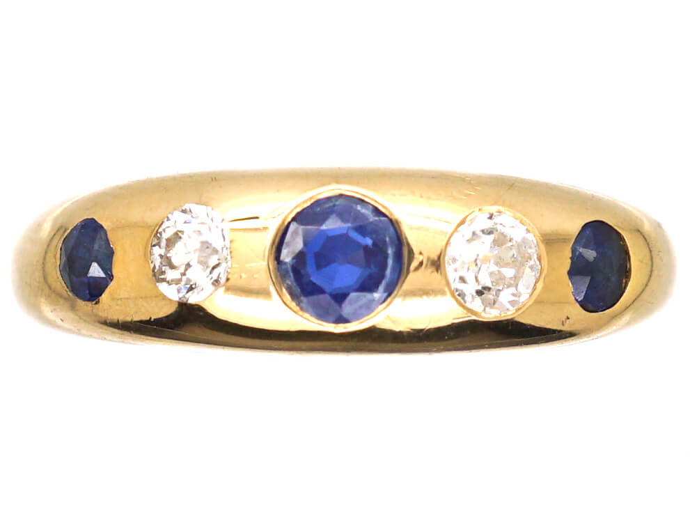 Victorian 18ct Gold Ring Rub Over Set with Sapphires & Diamonds by ...