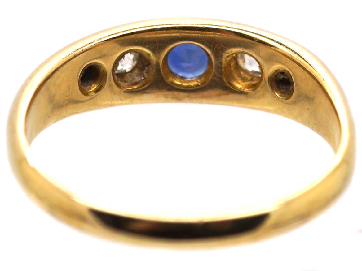 Victorian 18ct Gold Ring Rub Over Set with Sapphires & Diamonds by ...