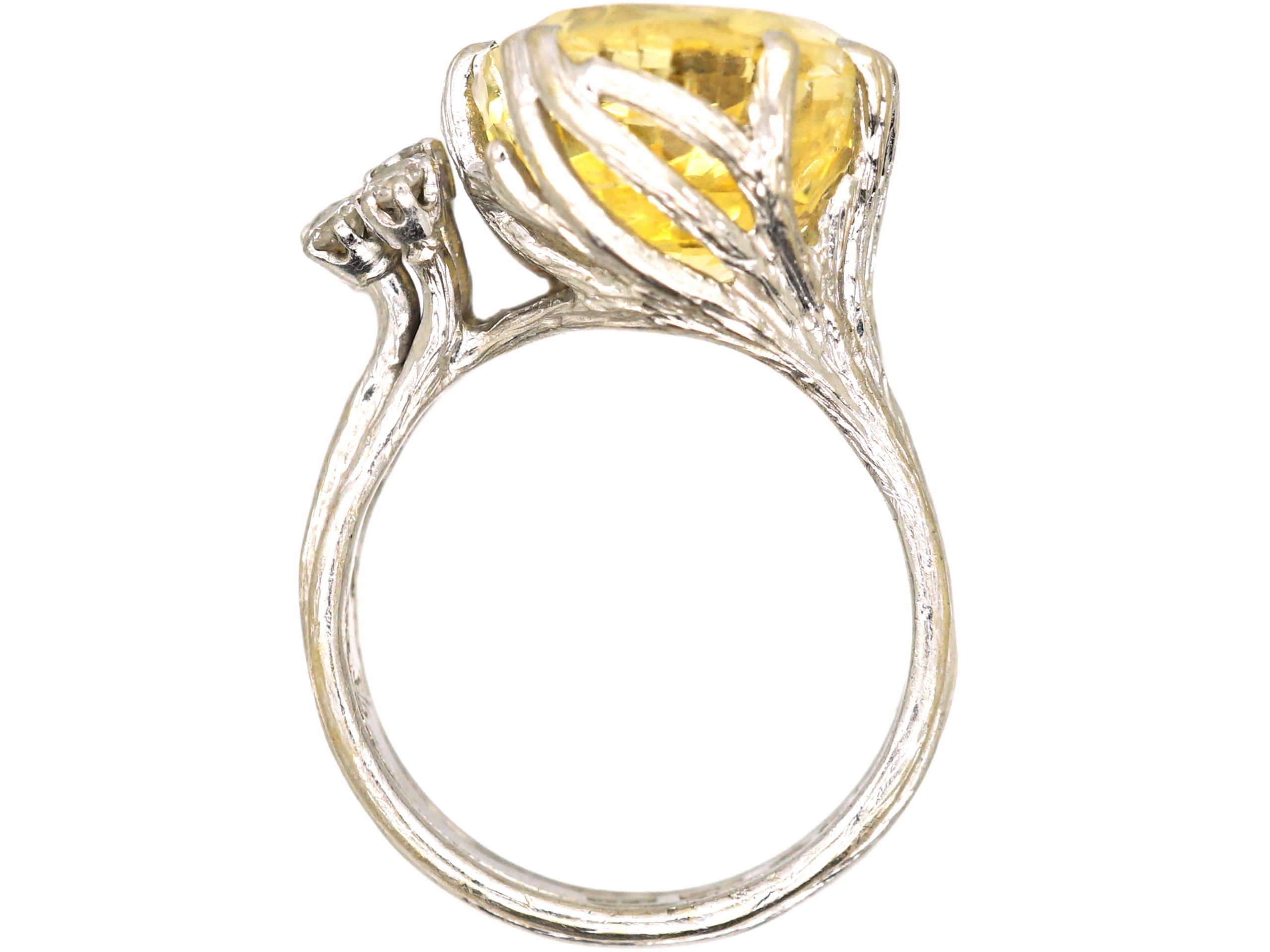 Swedish 18ct White Gold Ring by Bolin set with a Large Yellow Sapphire ...