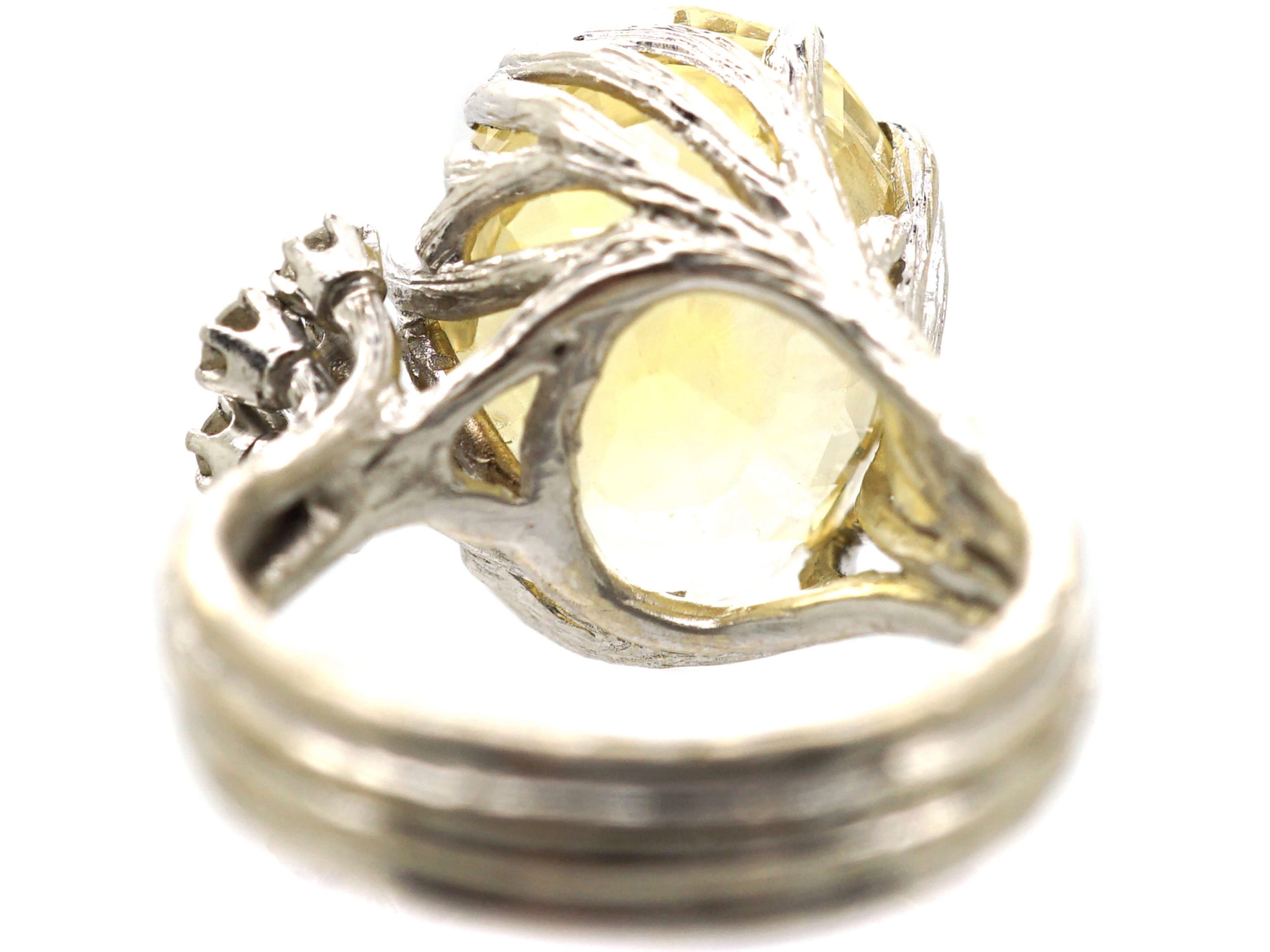 Swedish 18ct White Gold Ring by Bolin set with a Large Yellow Sapphire ...