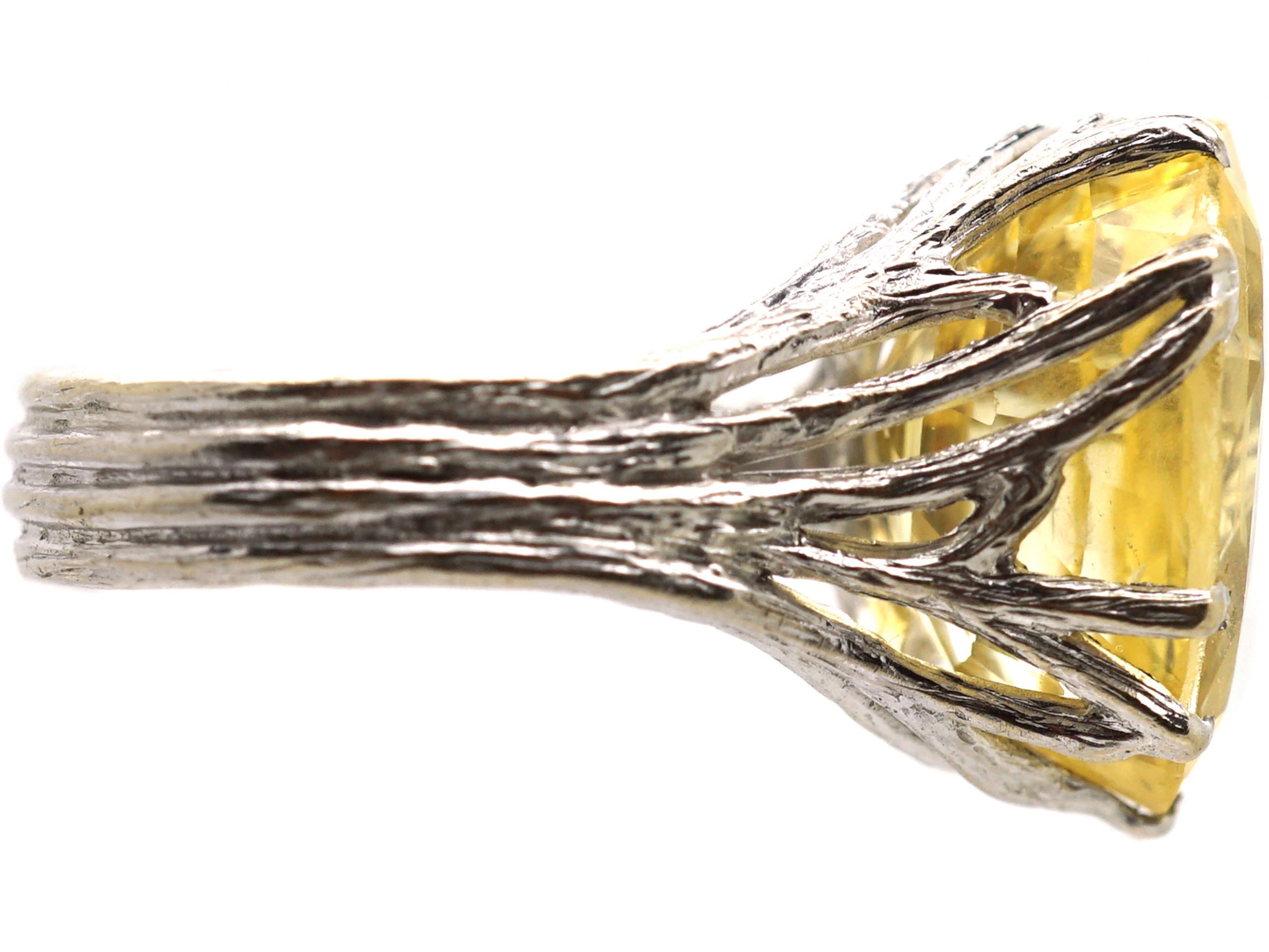 Swedish 18ct White Gold Ring by Bolin set with a Large Yellow Sapphire ...