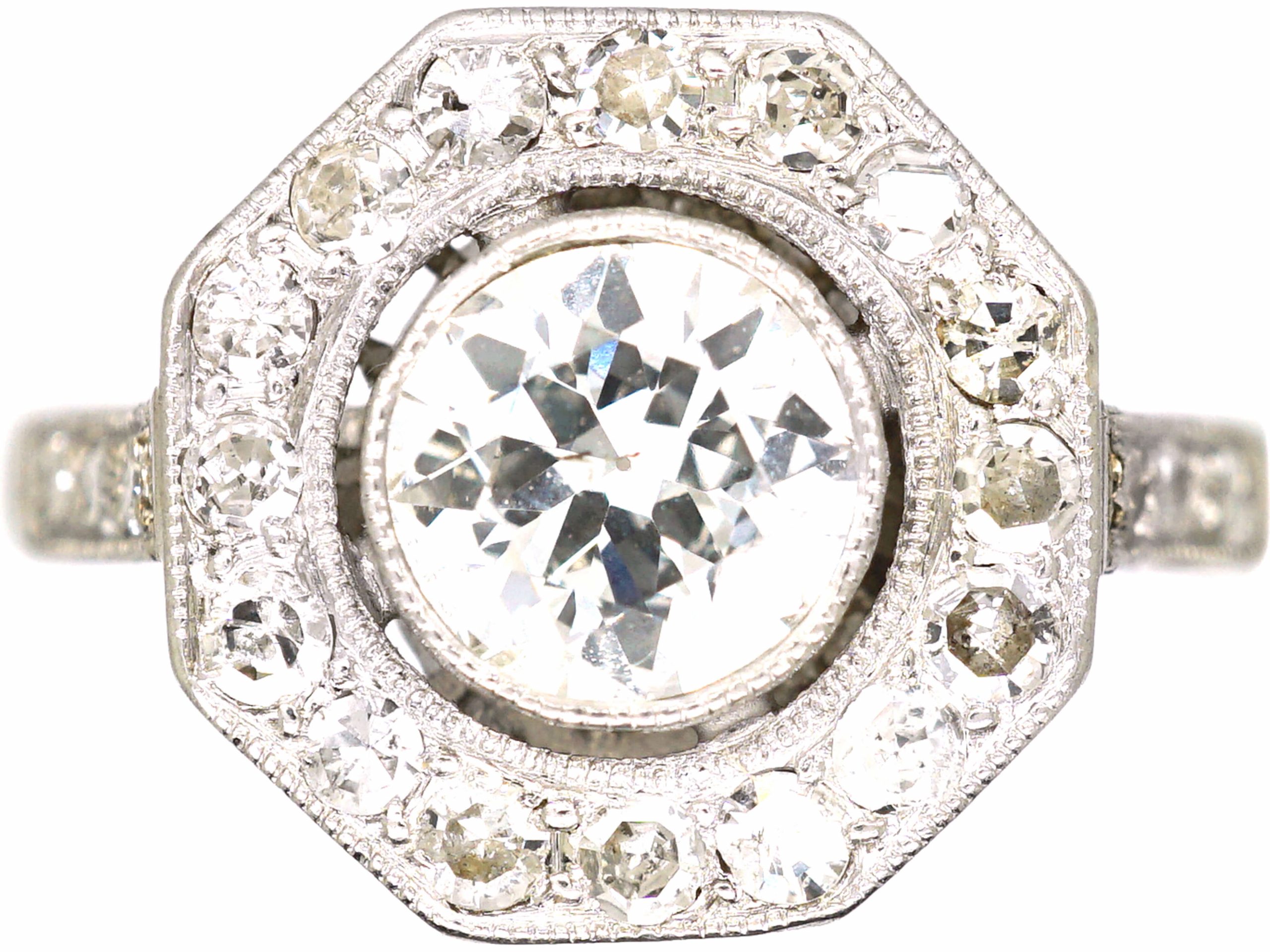 French Early 20th Century Platinum, Diamond Octagonal Cluster Ring ...