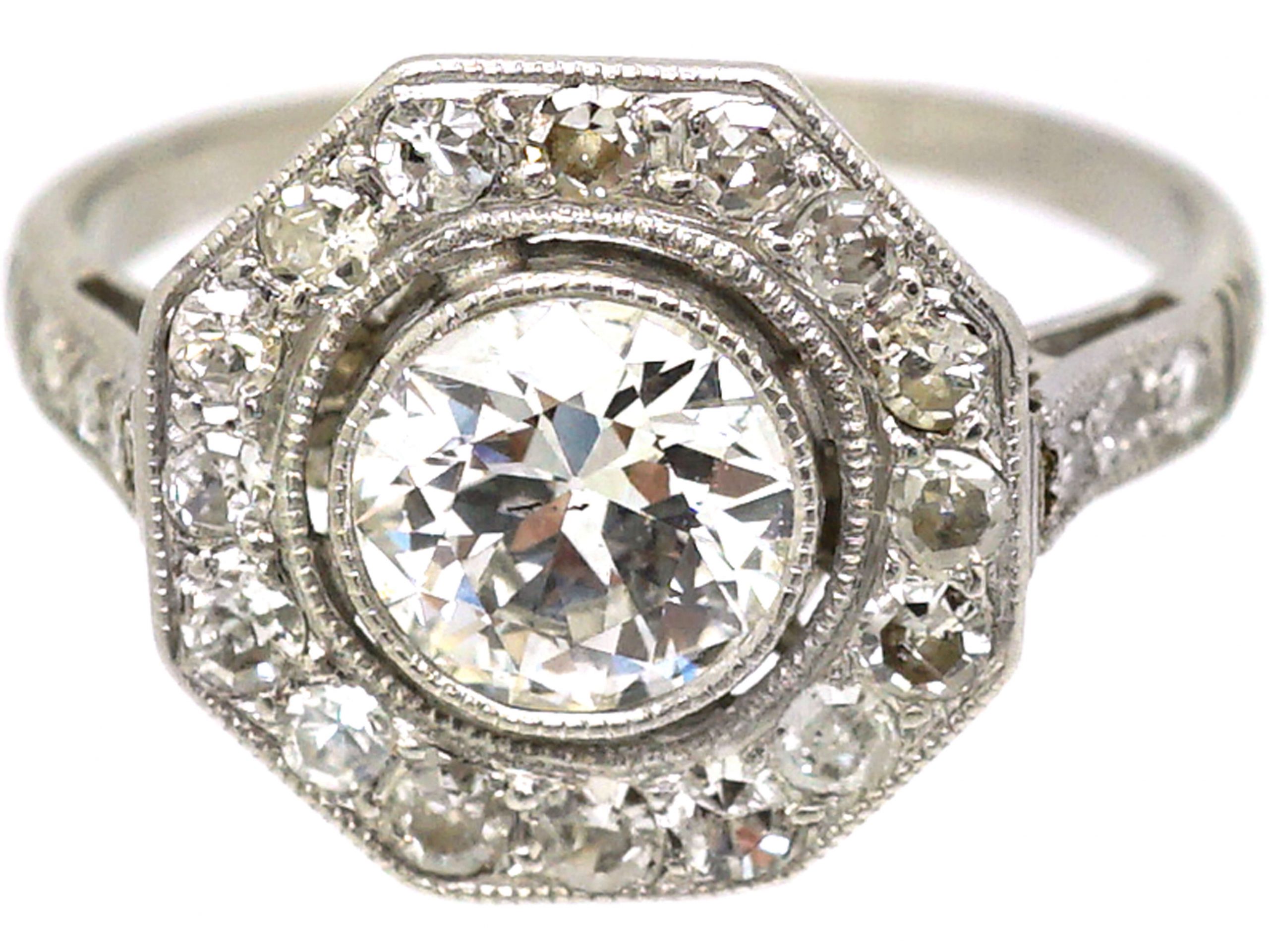 French Early 20th Century Platinum, Diamond Octagonal Cluster Ring ...