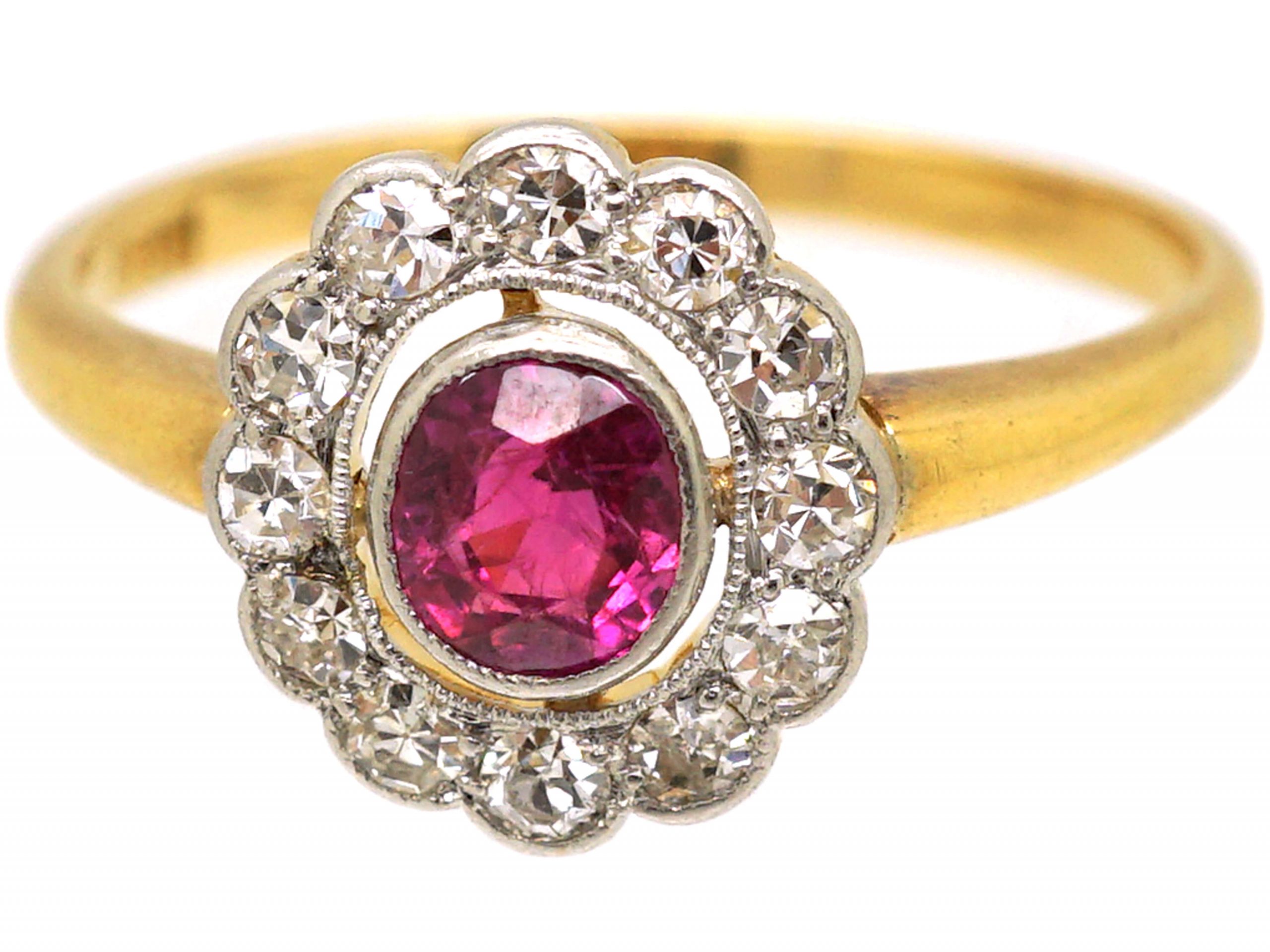 Edwardian 18ct Gold & Platinum, Diamond & Ruby Cluster Ring (66X) | The ...