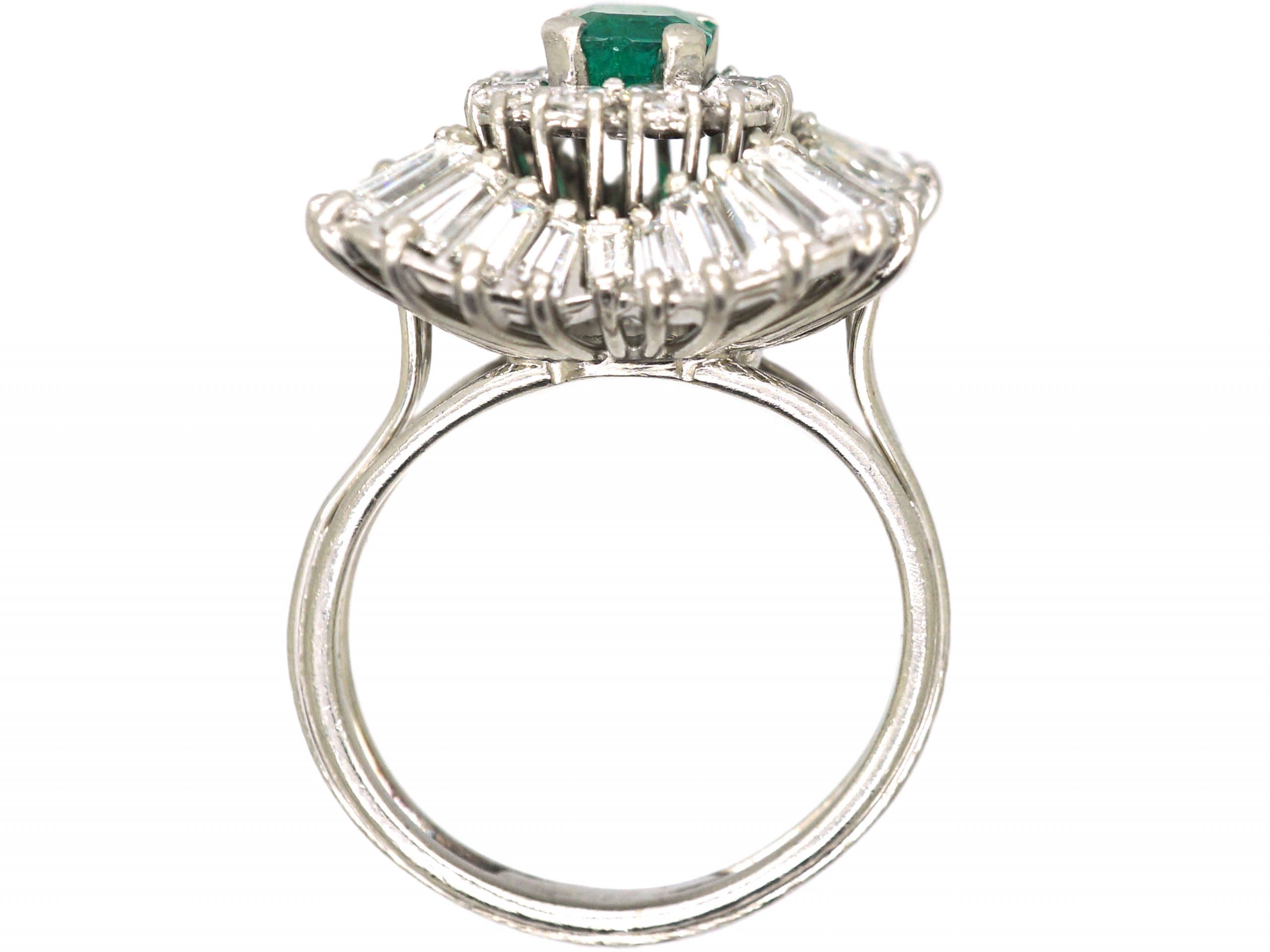 1950's Large Platinum Ballerina Ring set with an Emerald & Diamonds ...