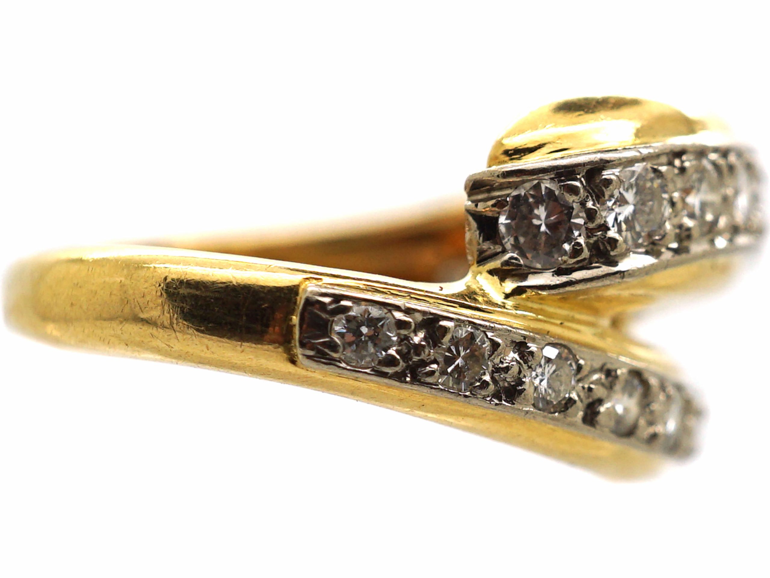 1960s 18ct Gold Cross Over Ring by Cartier set with Diamonds (42X ...