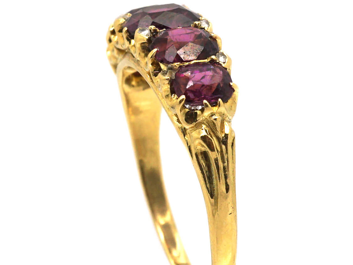 Victorian 18ct Gold Five Stone Almandine Garnet Ring with Rose Diamond ...