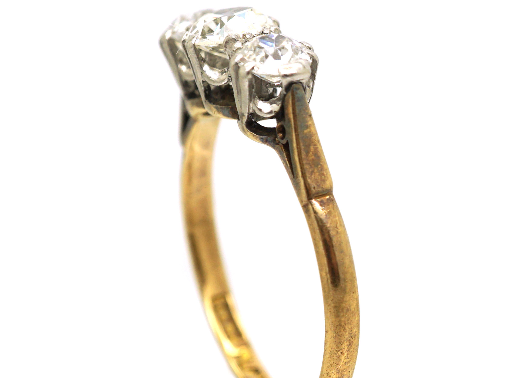 Early 20th Century 18ct Gold & Platinum, Three Stone Diamond Ring (640U ...