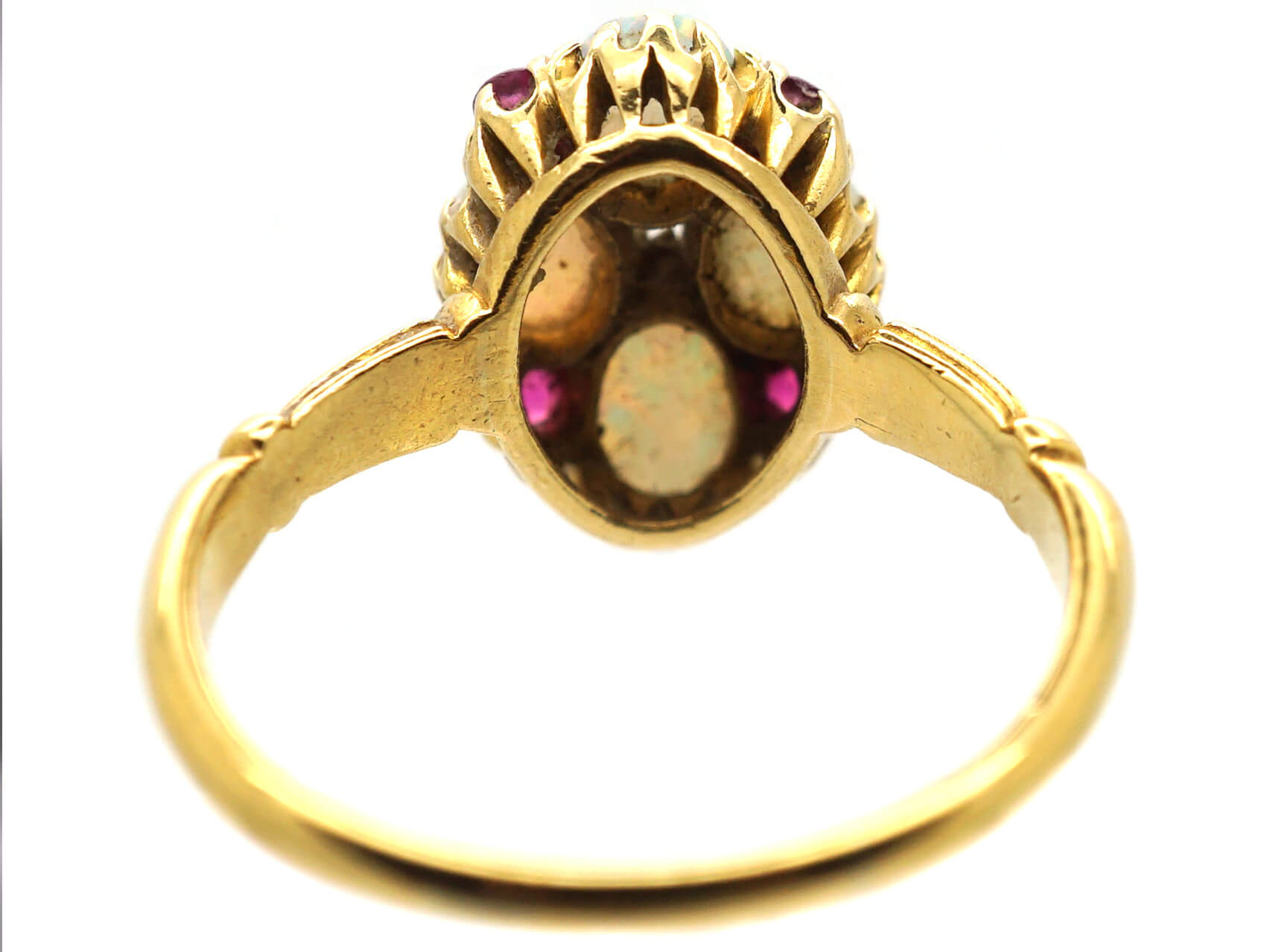 Edwardian 18ct Gold Cluster Ring set with Opals, Rubies & a Diamond (10X) | The Antique ...