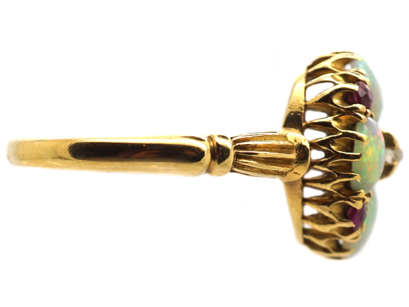 Edwardian 18ct Gold Cluster Ring set with Opals, Rubies & a Diamond (10X) | The Antique ...