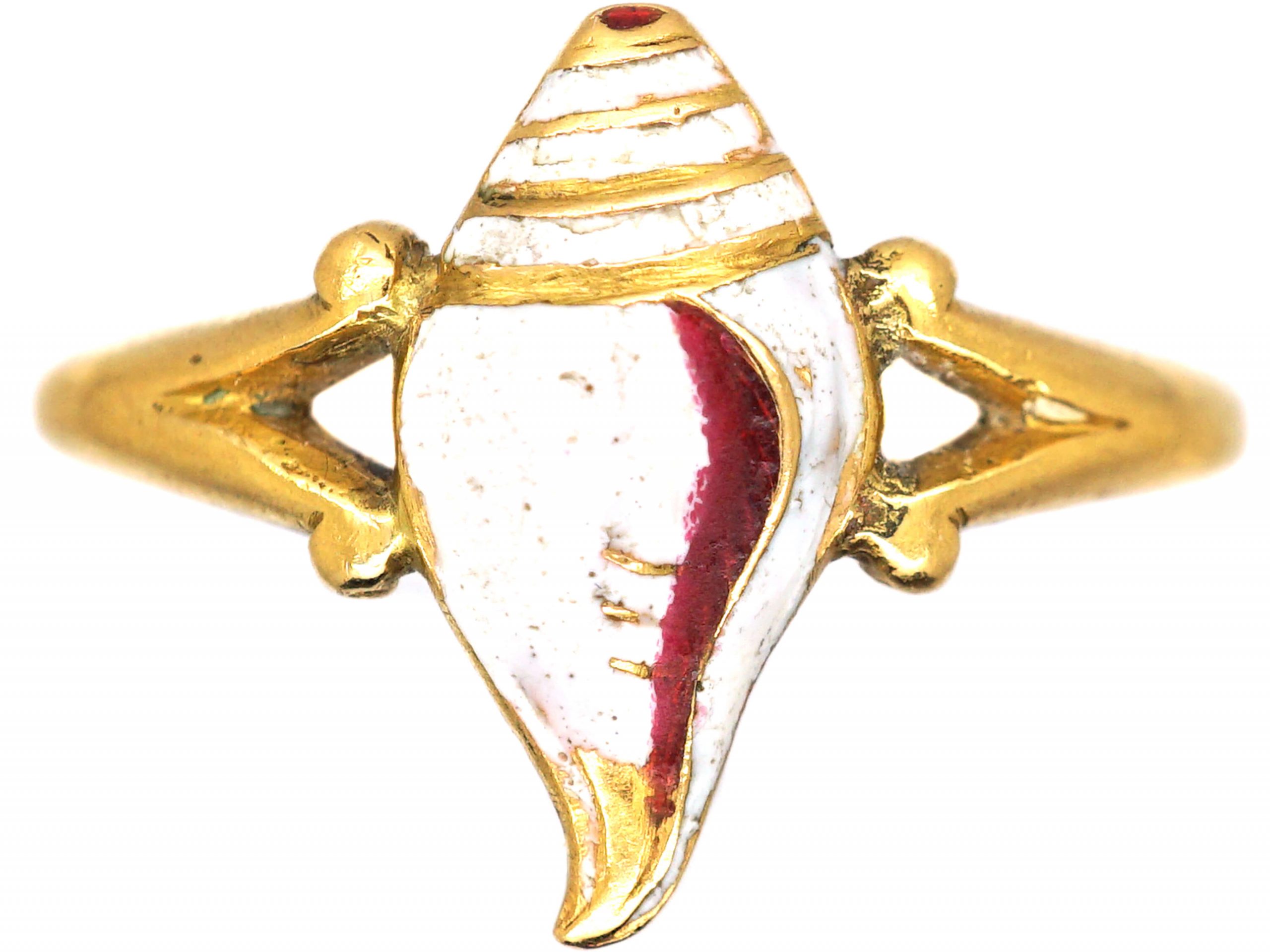 Georgian 18ct Gold Ring with Enamelled Conch Shell (162X) | The Antique ...