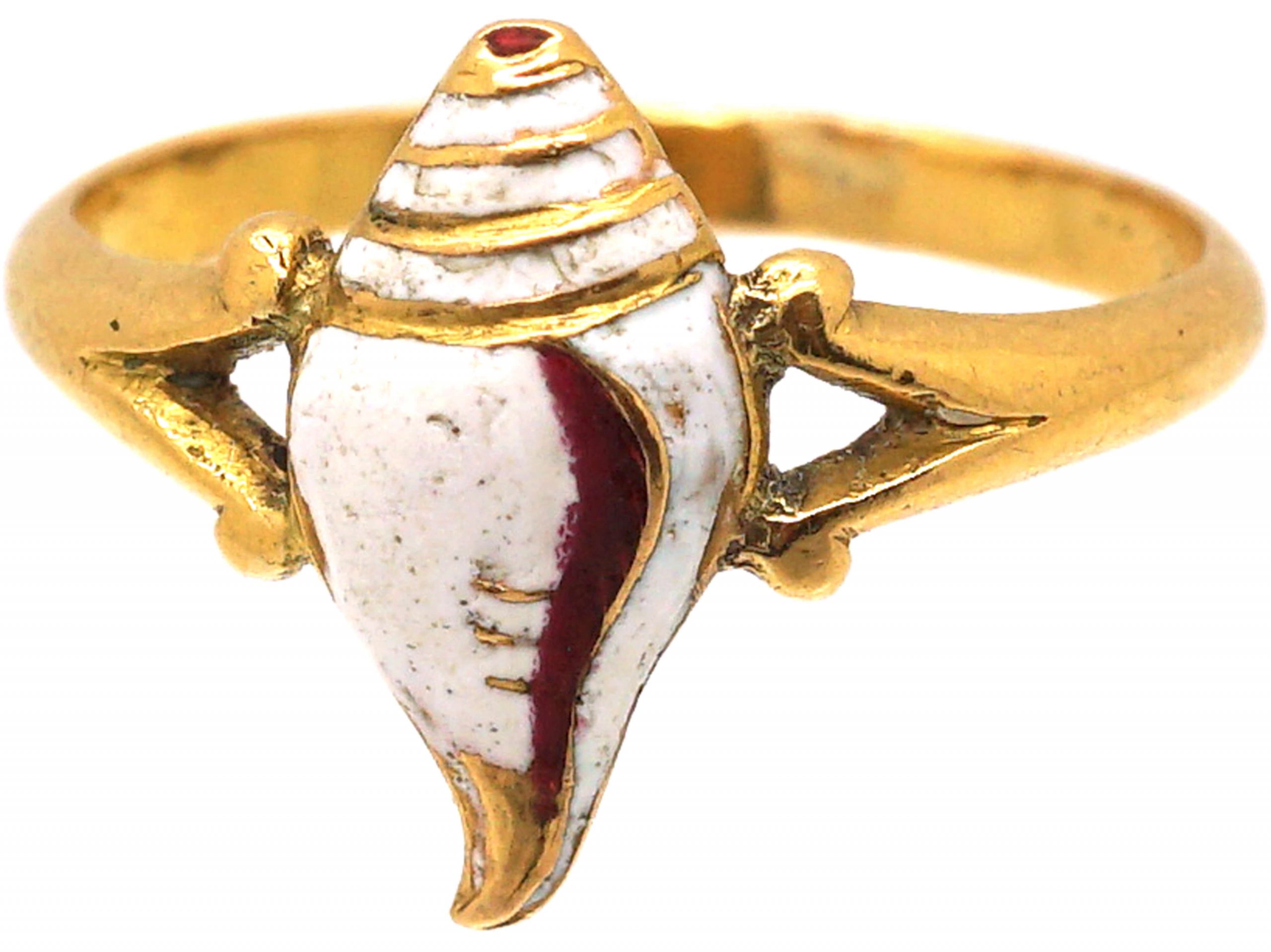 Georgian 18ct Gold Ring with Enamelled Conch Shell (162X) | The Antique ...