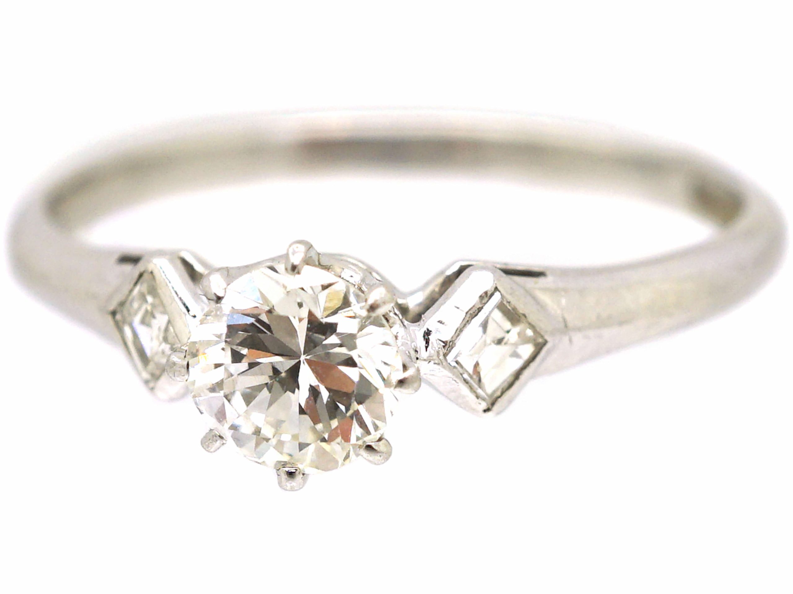 Edwardian Platinum Ring set with a Diamond with Diamond Set Shoulders ...