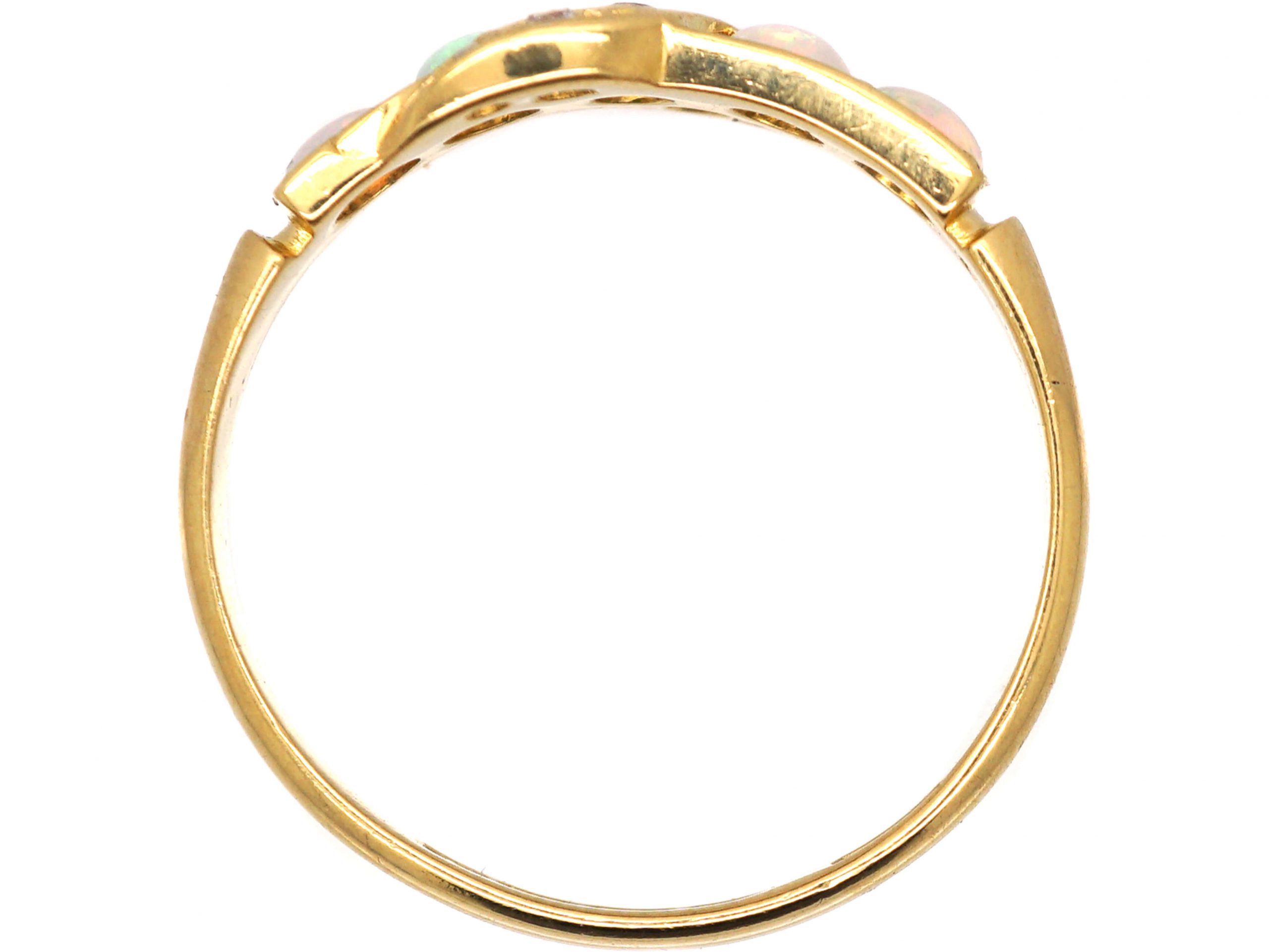 Edwardian 18ct Gold Crossover Ring set with Opals & Diamonds (159X) | The Antique Jewellery Company