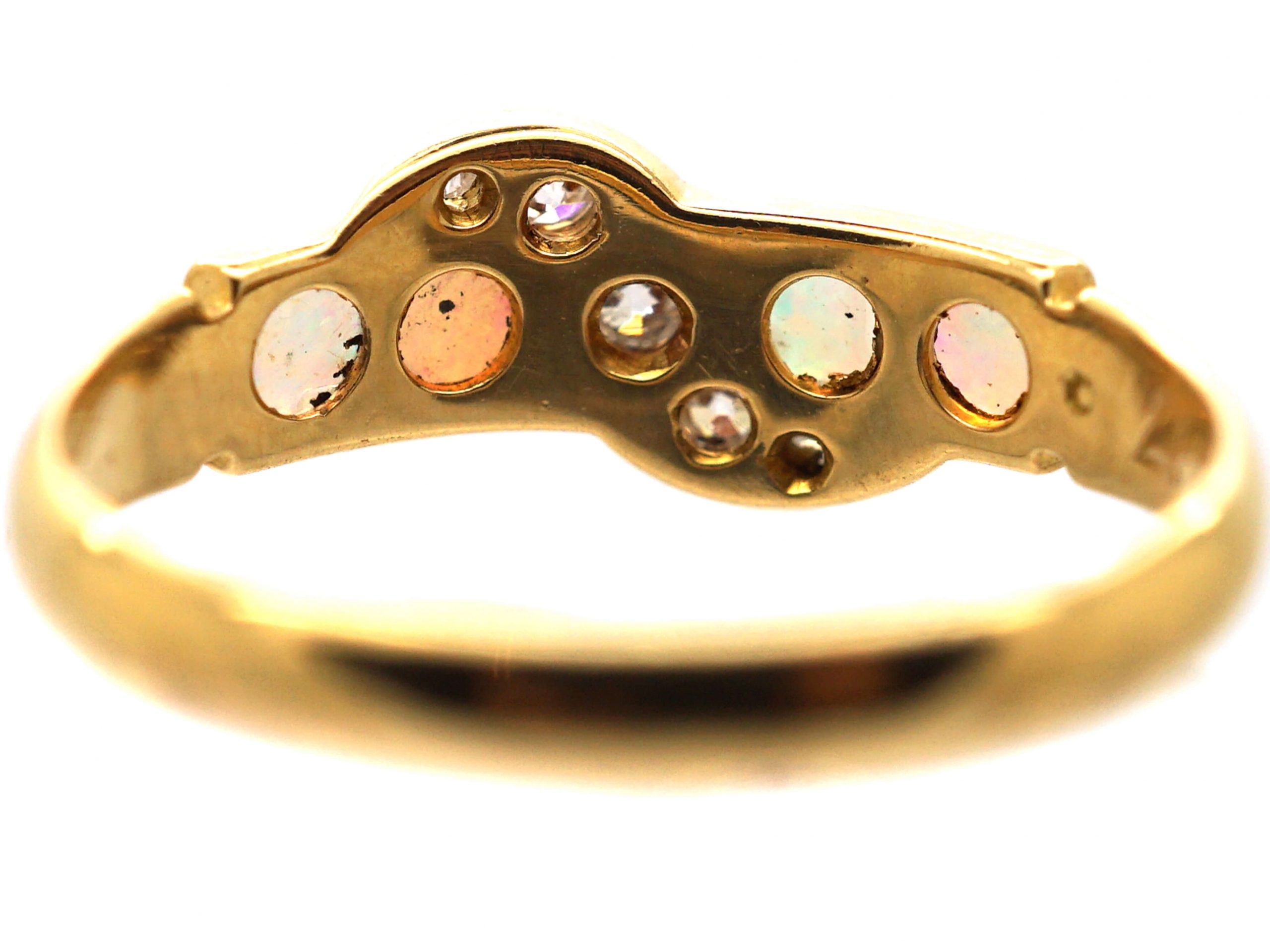 Edwardian 18ct Gold Crossover Ring set with Opals & Diamonds (159X) | The Antique Jewellery Company