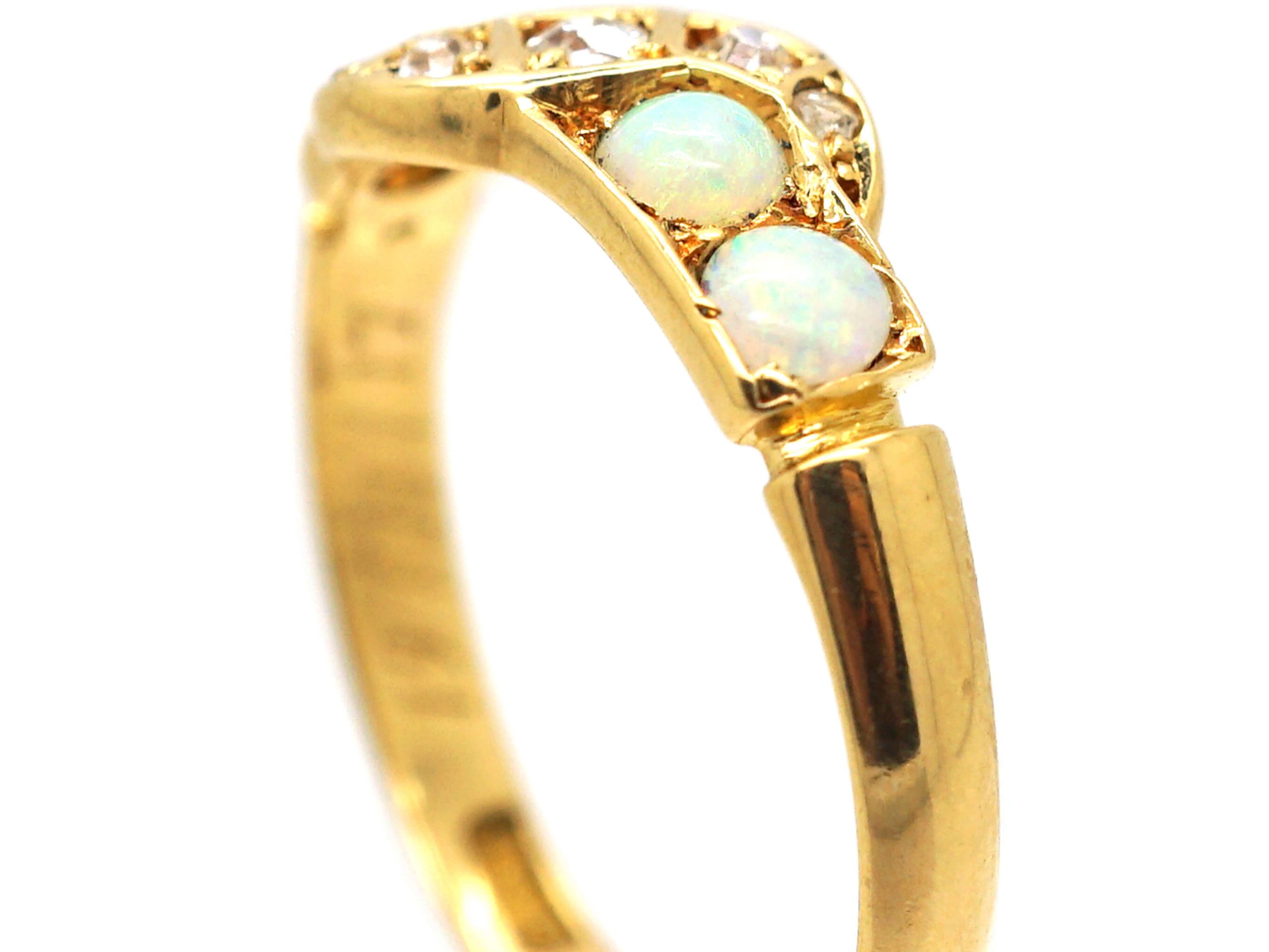 Edwardian 18ct Gold Crossover Ring set with Opals & Diamonds (159X) | The Antique Jewellery Company