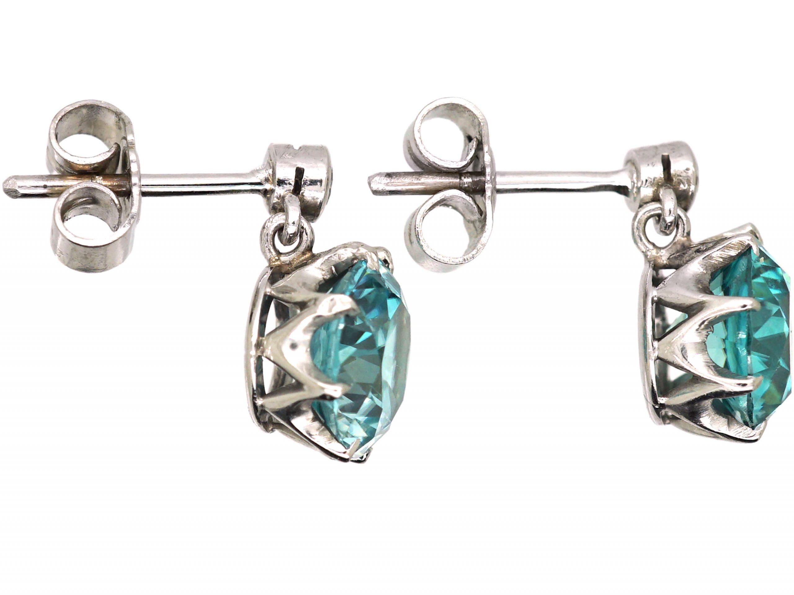 Early 20th Century 18ct White Gold, Zircon & Diamond Drop Earrings (72X ...