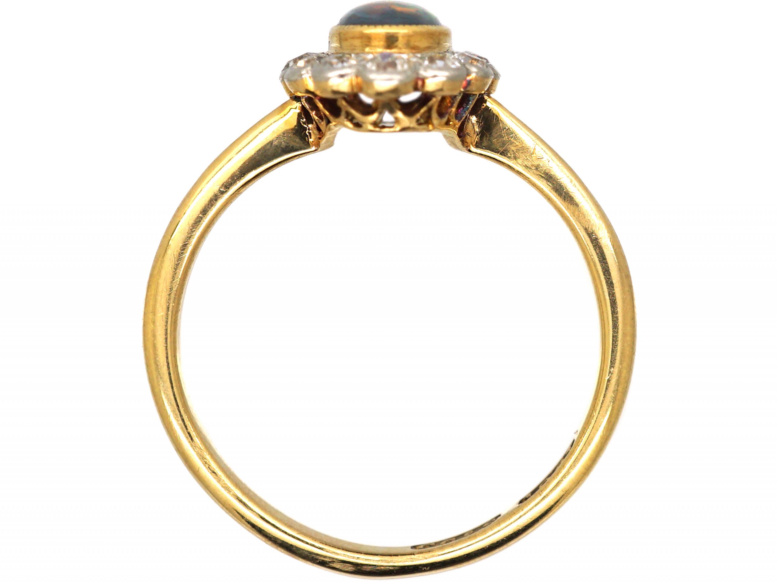 Edwardian 18ct Gold & Platinum, Black Opal & Diamond Cluster Ring by ...