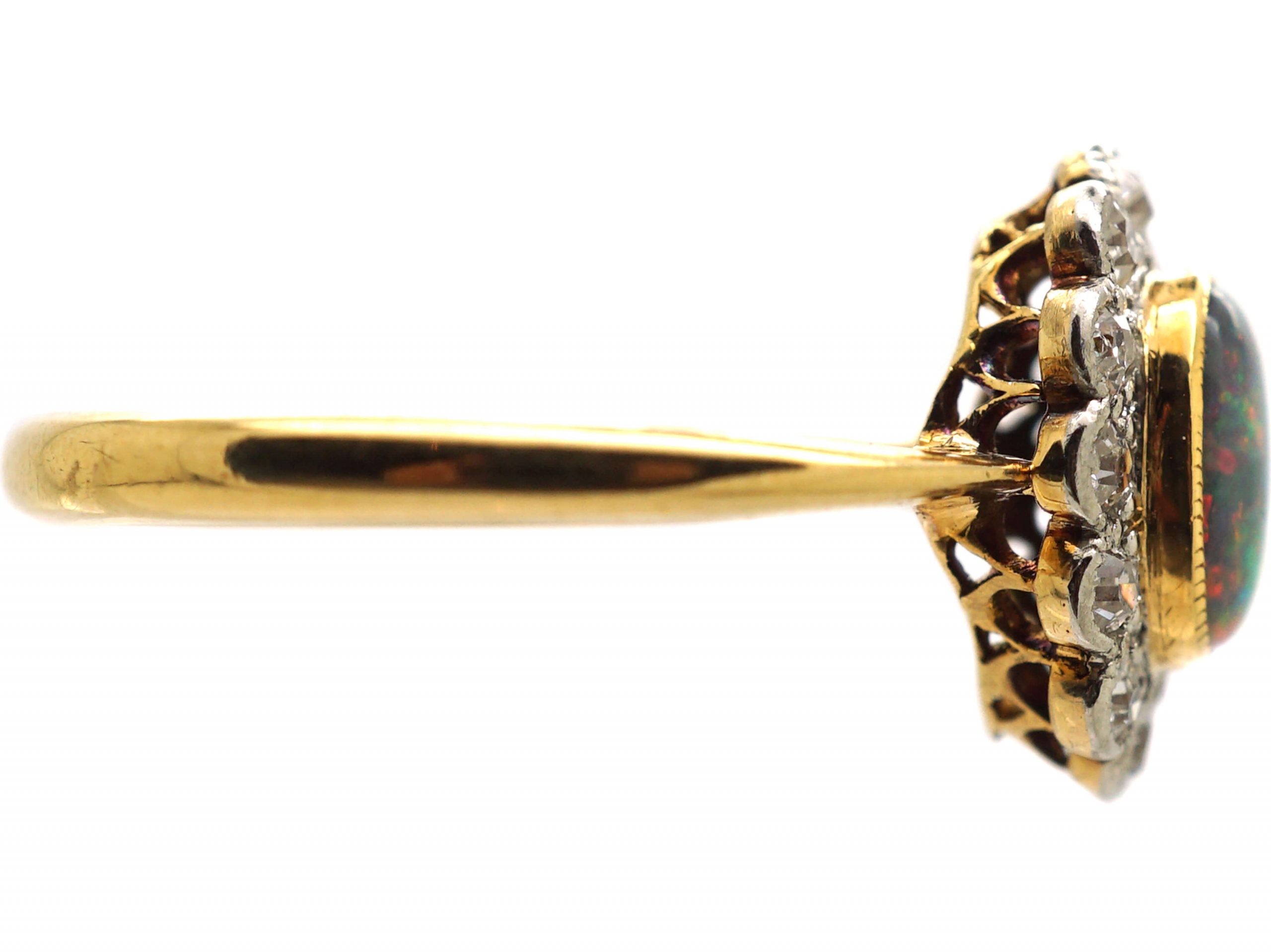 Edwardian 18ct Gold & Platinum, Black Opal & Diamond Cluster Ring by ...