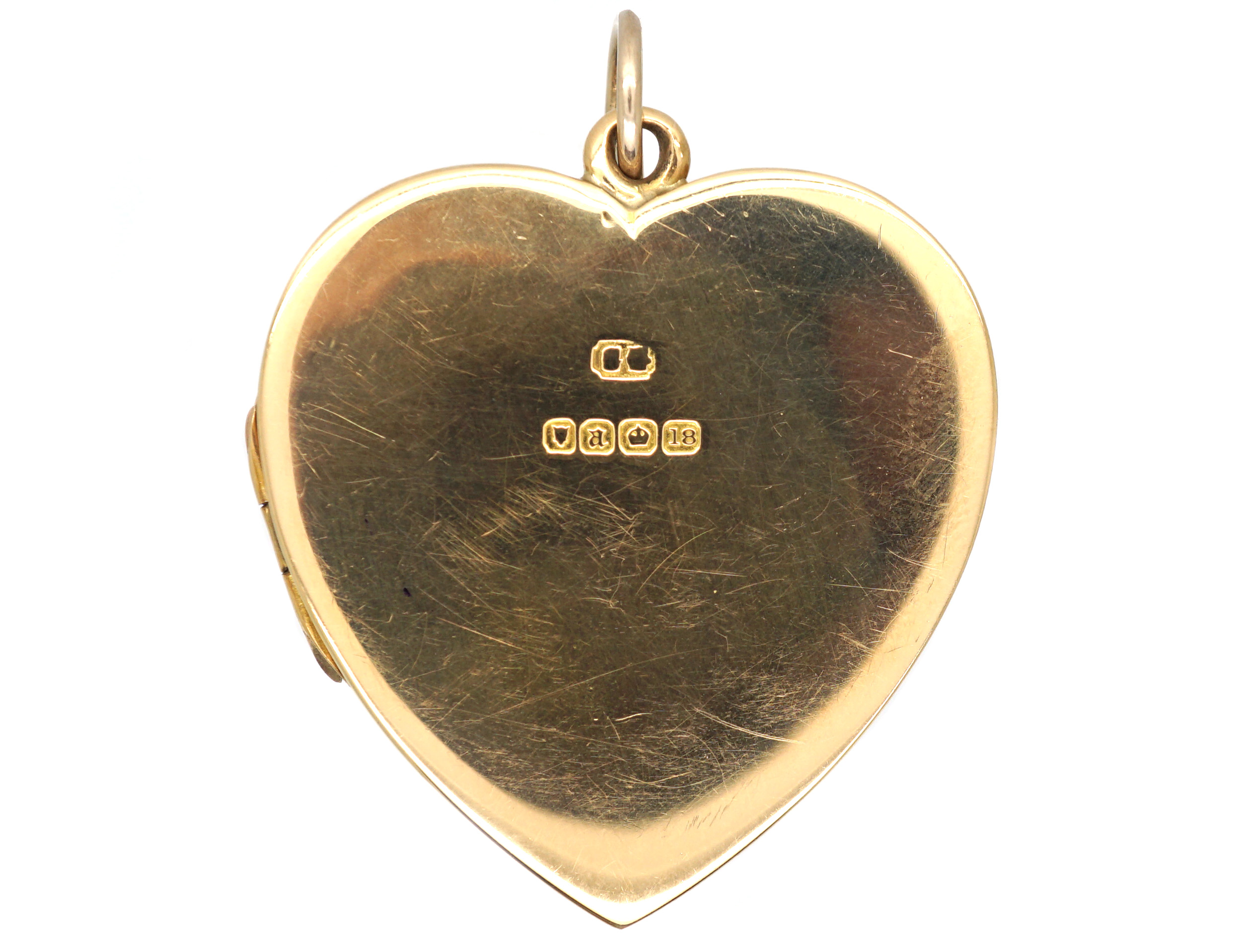 Edwardian Large 18ct Engraved Gold Heart Shaped Locket set with a ...