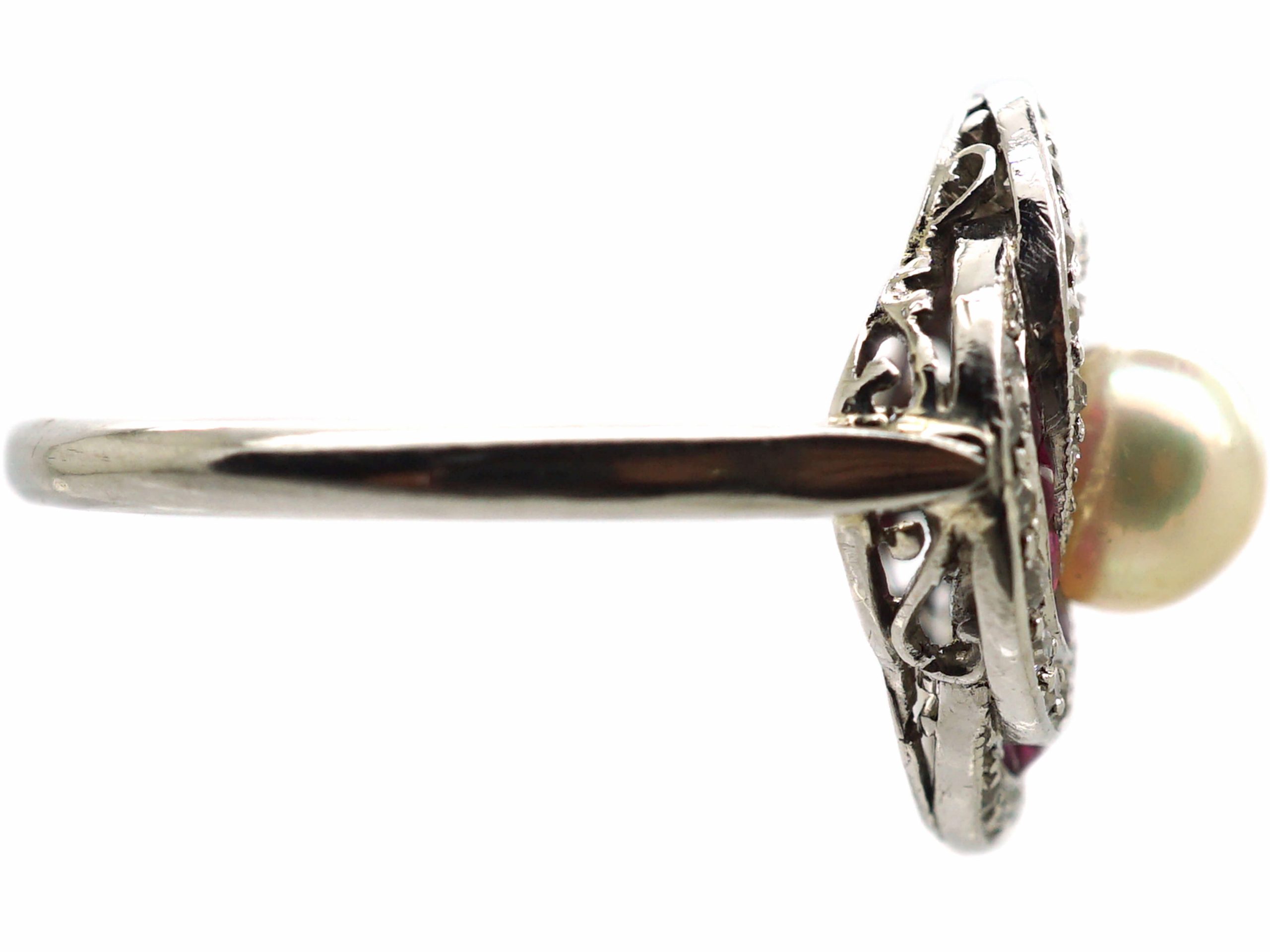 Early 20th Century Platinum, Ruby, Diamond & Natural Pearl Catherine Wheel Ring (231X) | The ...