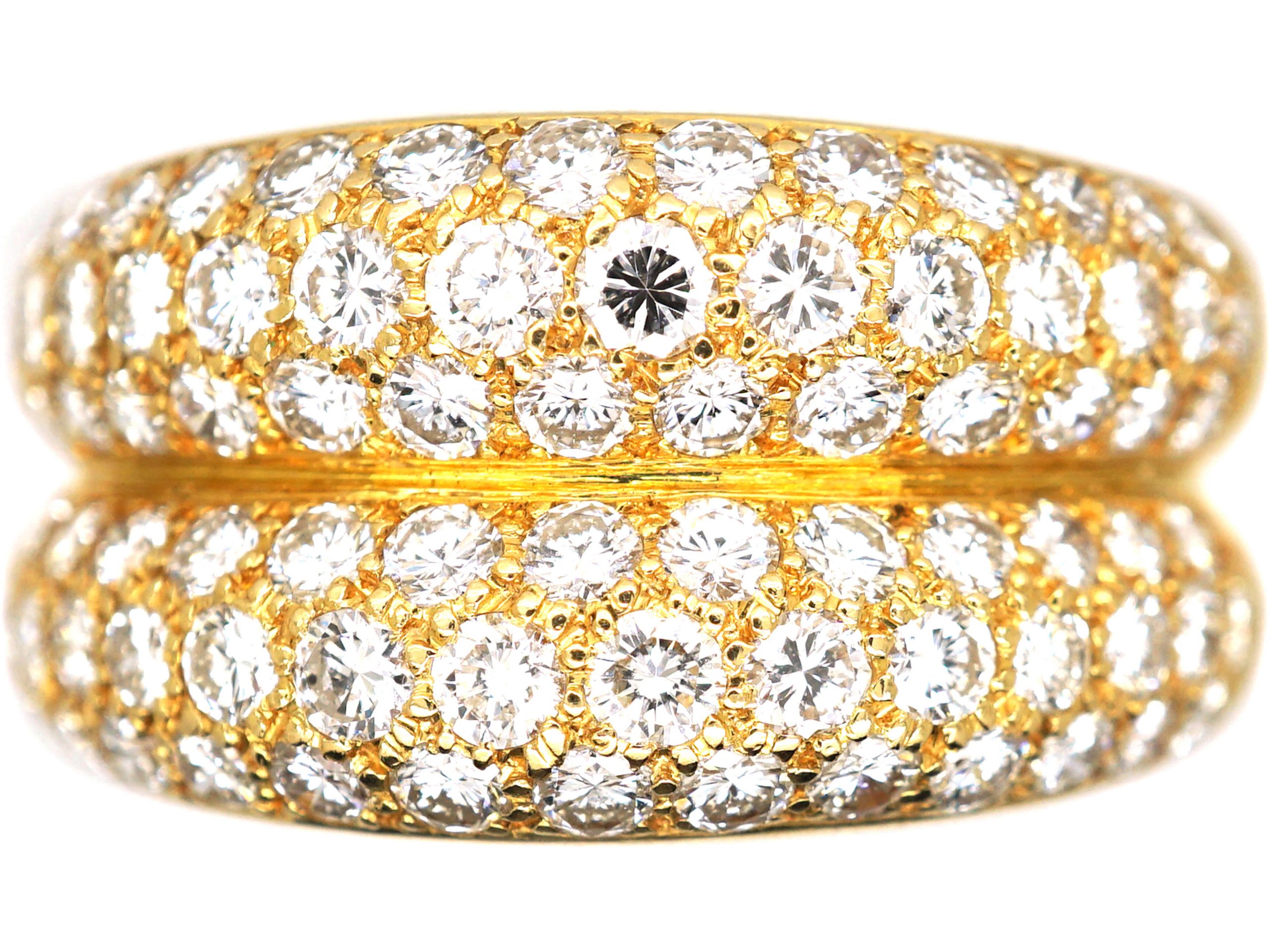 Vintage 18ct Yellow Gold Two Row Band Ring Set with Diamonds by Cartier ...