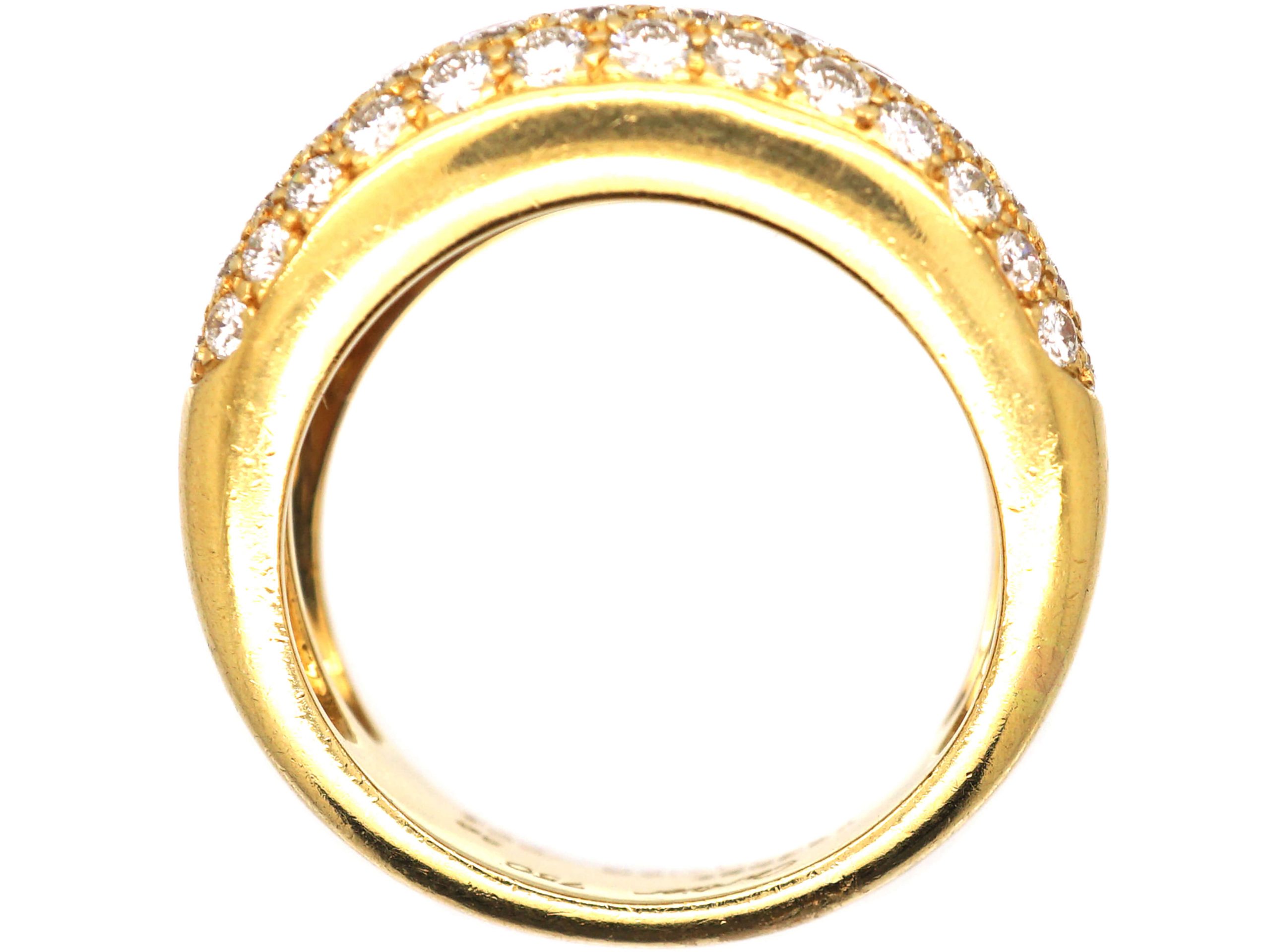 Vintage 18ct Yellow Gold Two Row Band Ring Set with Diamonds by Cartier ...