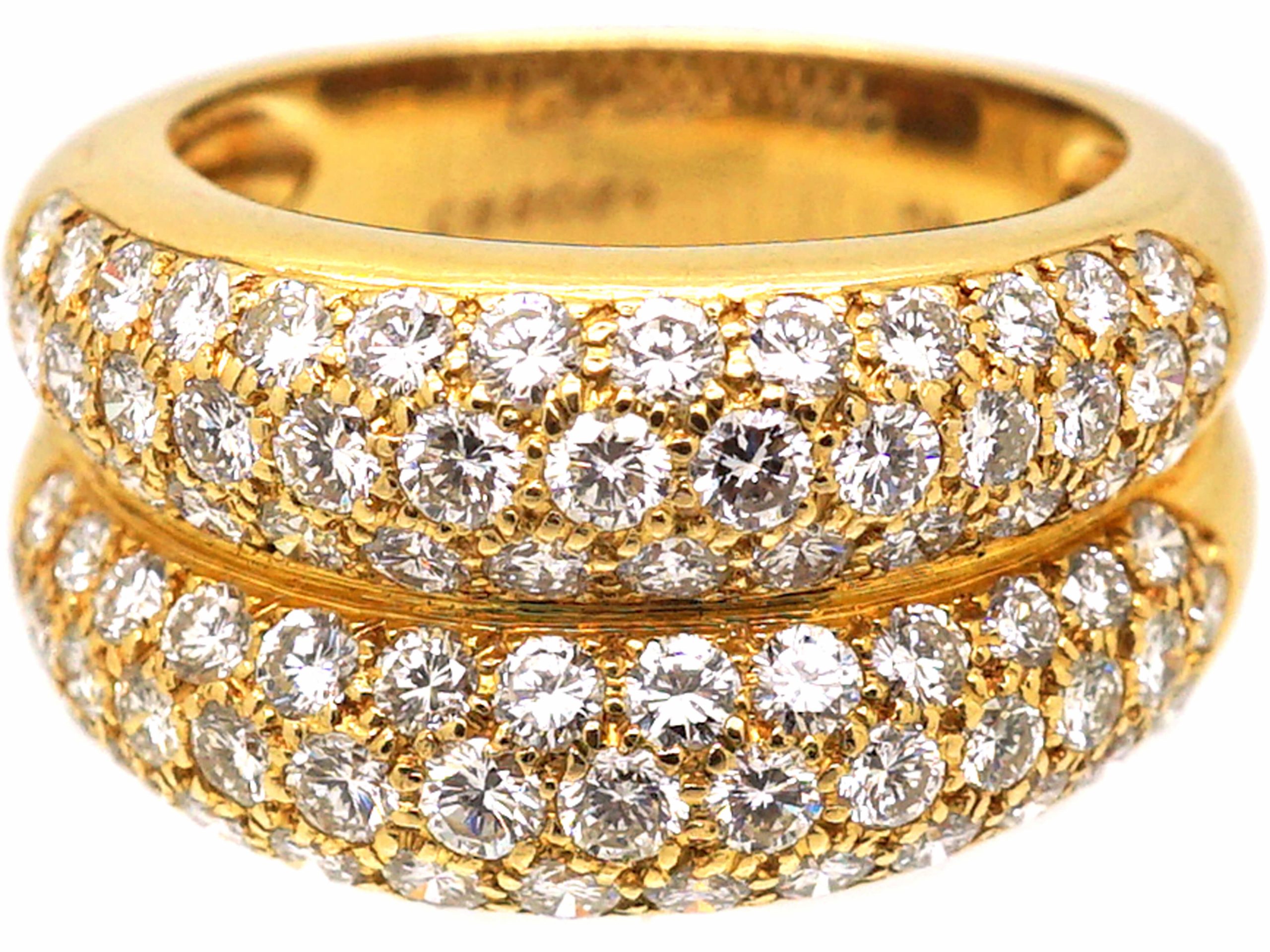 Vintage 18ct Yellow Gold Two Row Band Ring Set with Diamonds by Cartier ...