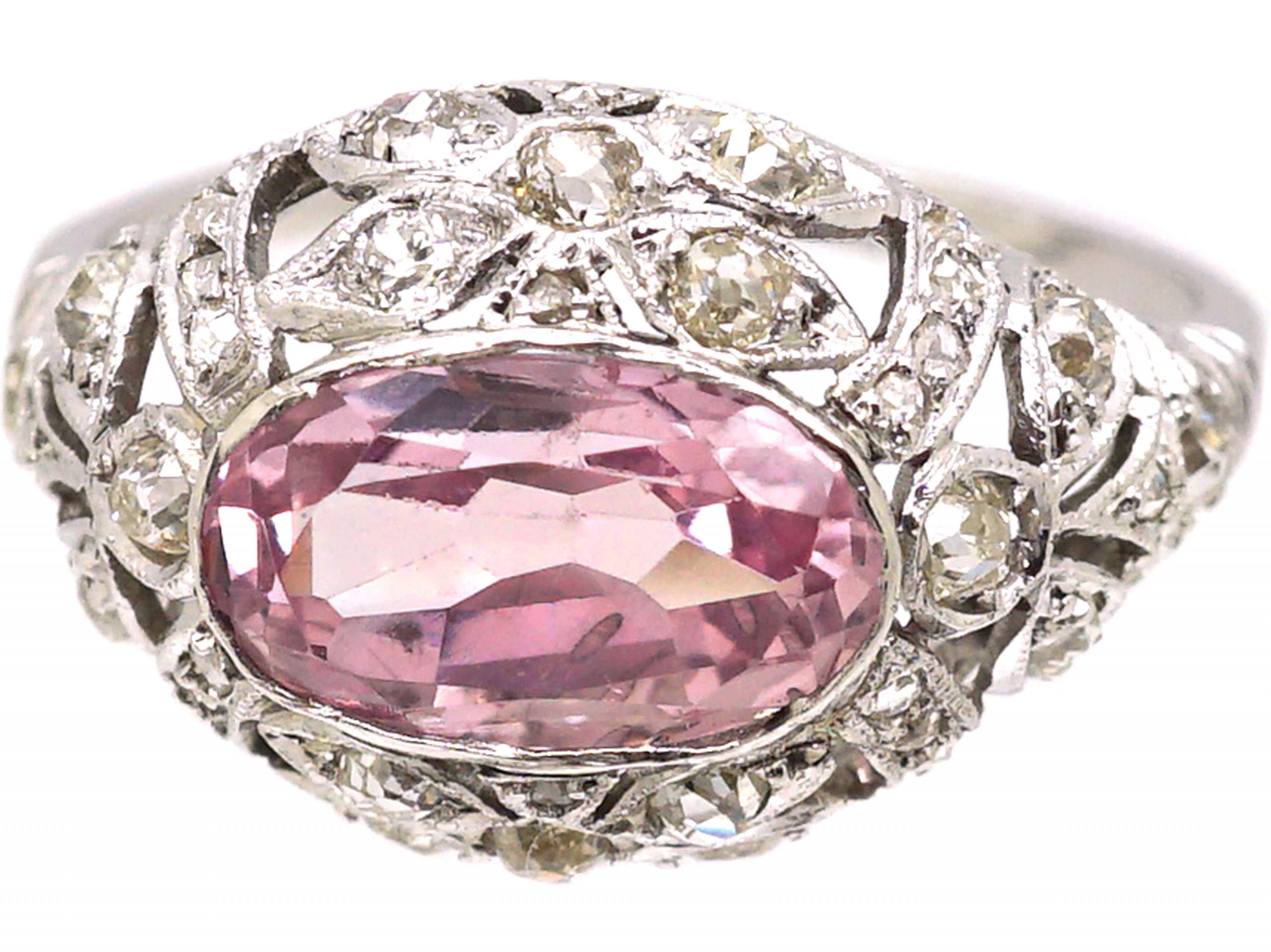 Edwardian Platinum, Pink Topaz & Diamond Bombe Ring (68X) | The Antique ...