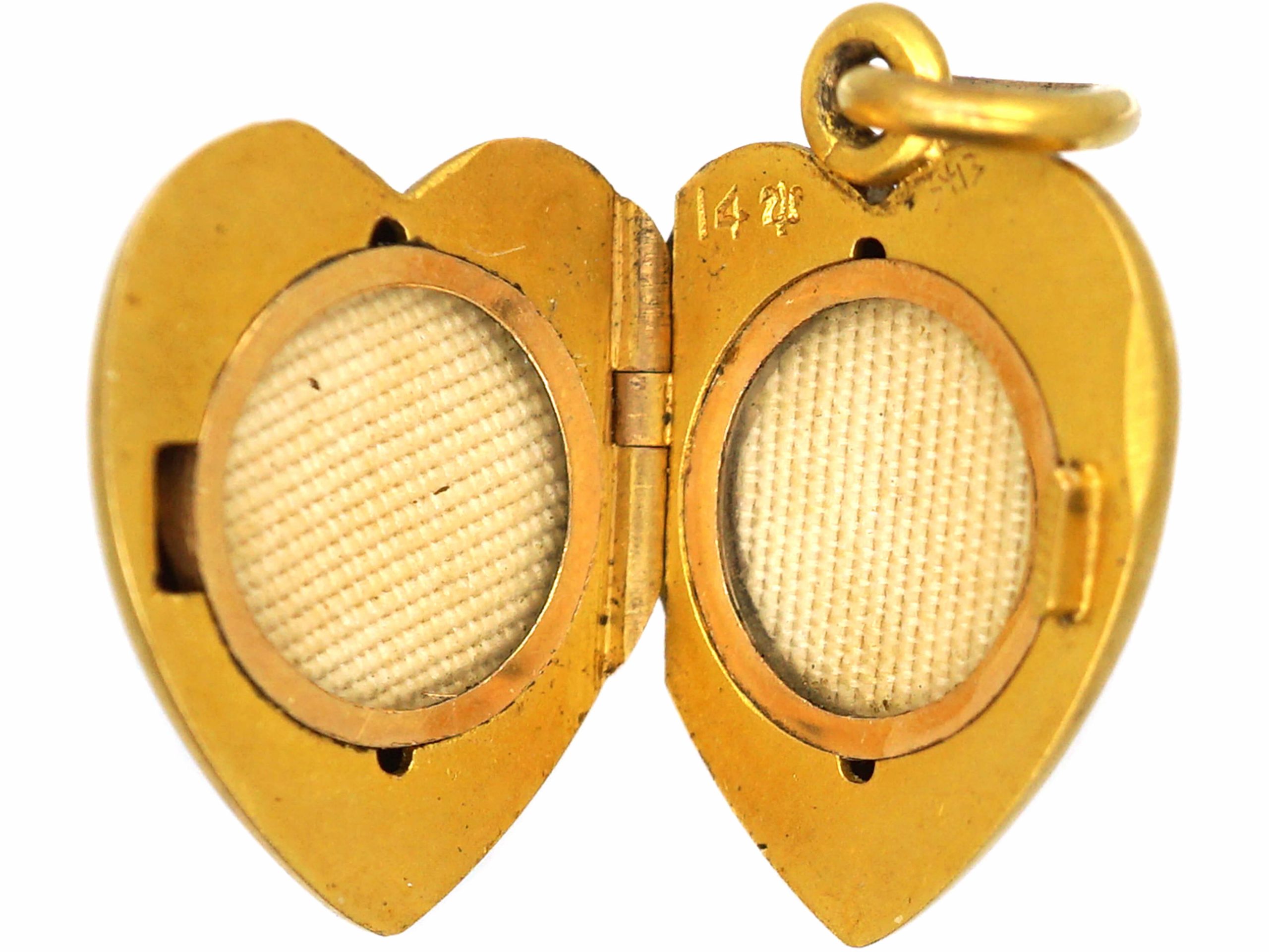 Edwardian 14ct Gold Heart Shaped Locket set with a Natural Split Pearl ...