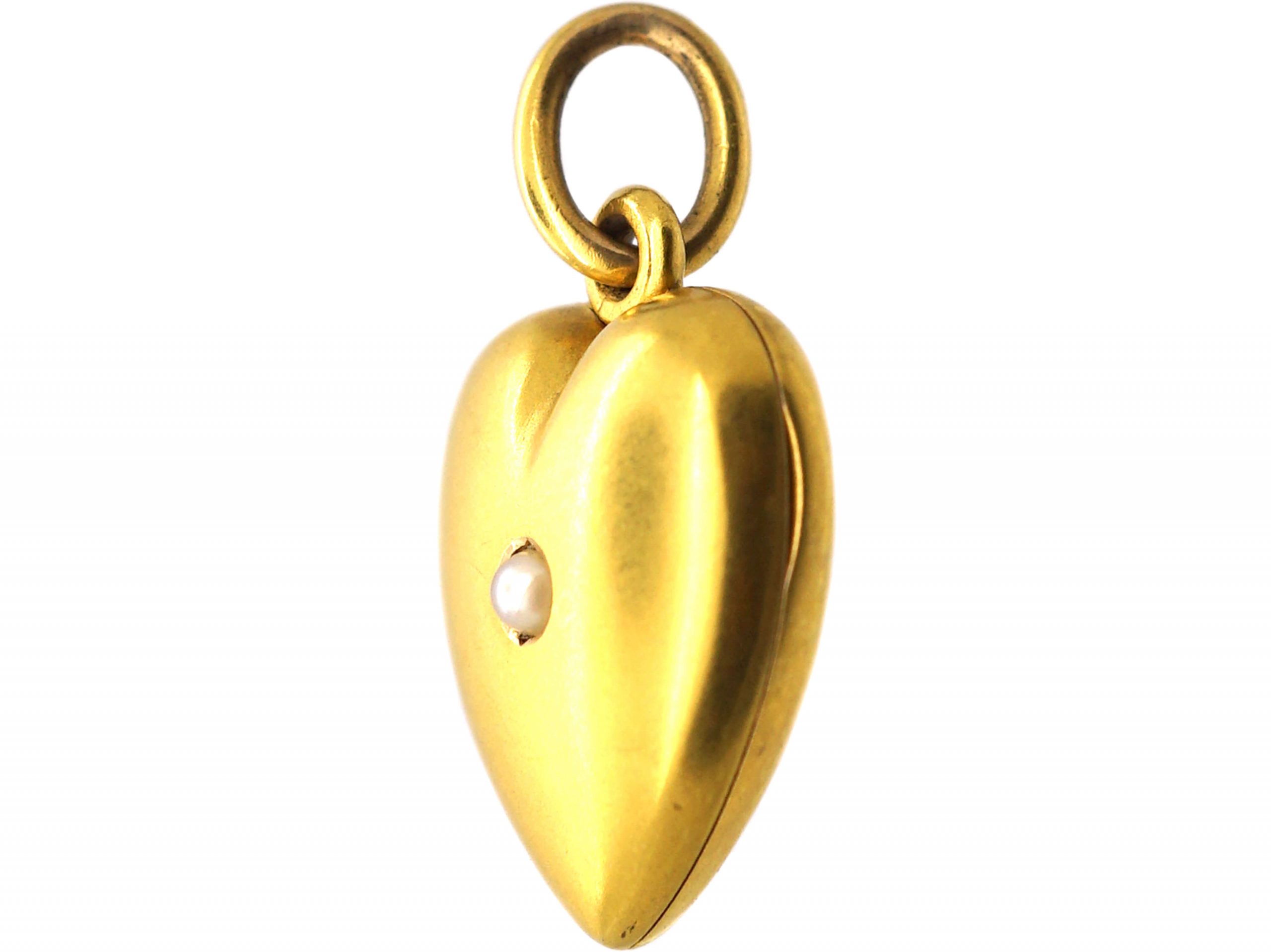 Edwardian 14ct Gold Heart Shaped Locket set with a Natural Split Pearl ...