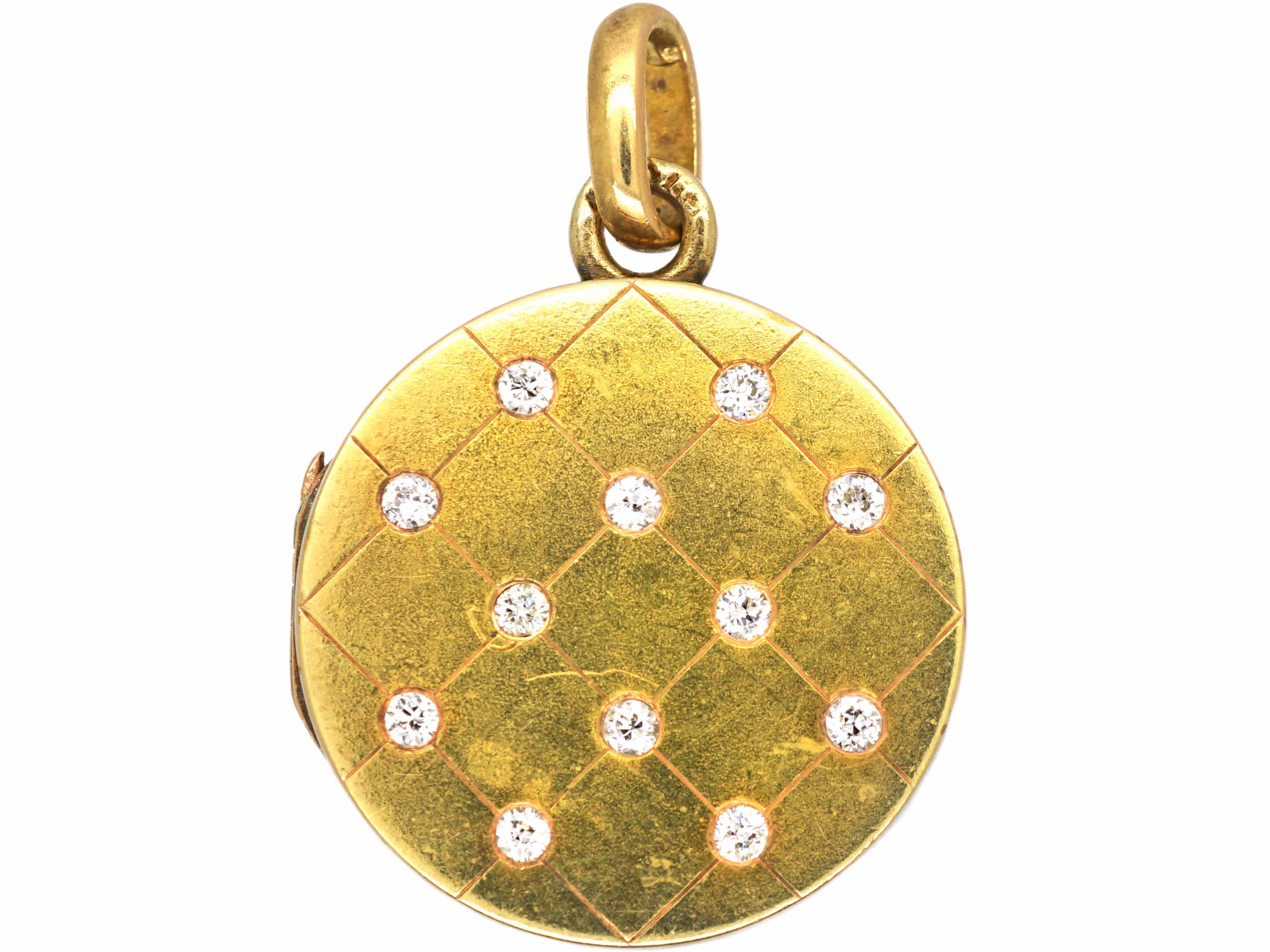 Early 20th Century 14ct Gold Round Locket set with Diamonds (112X ...