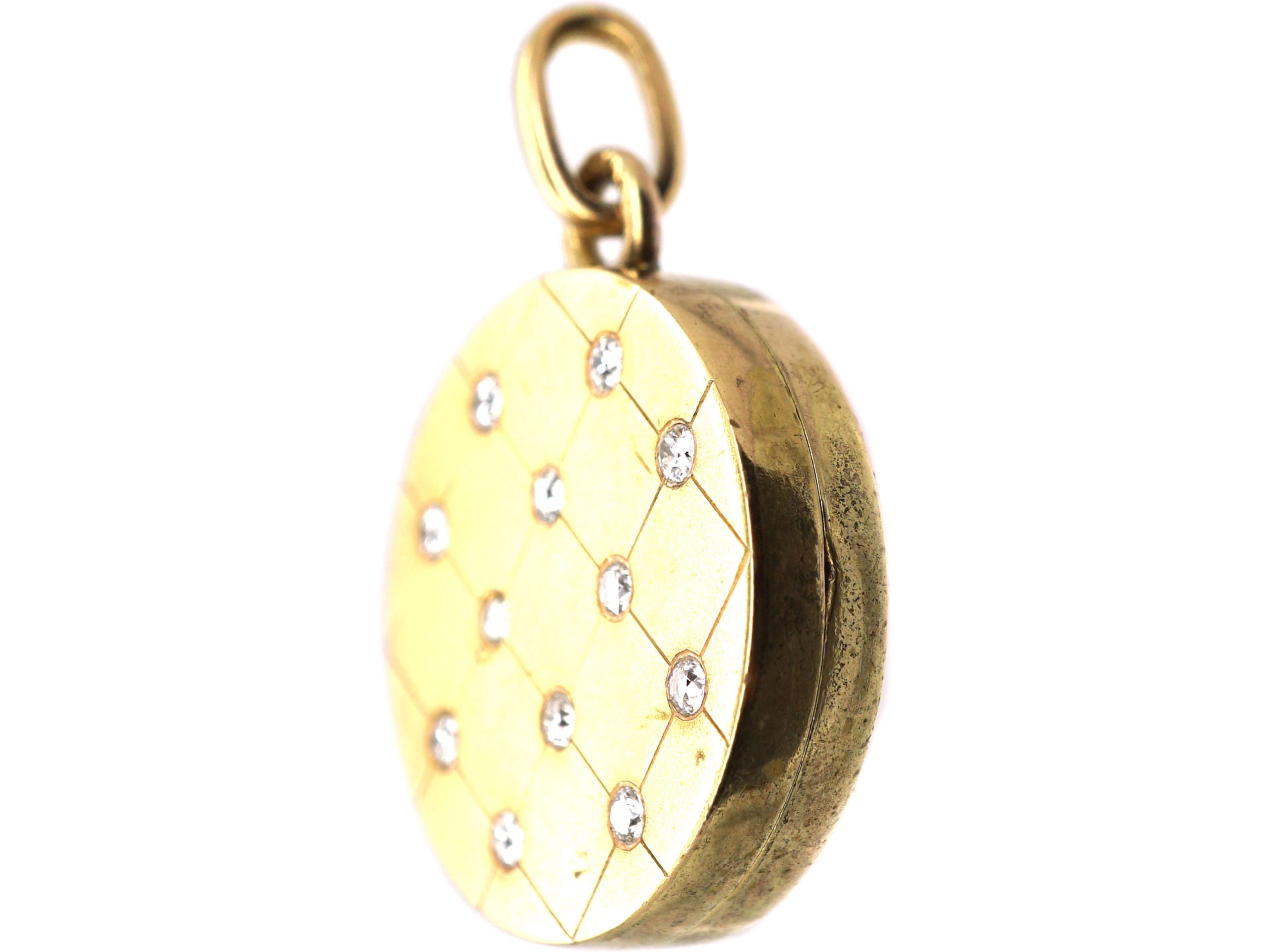 Early 20th Century 14ct Gold Round Locket set with Diamonds (112X ...