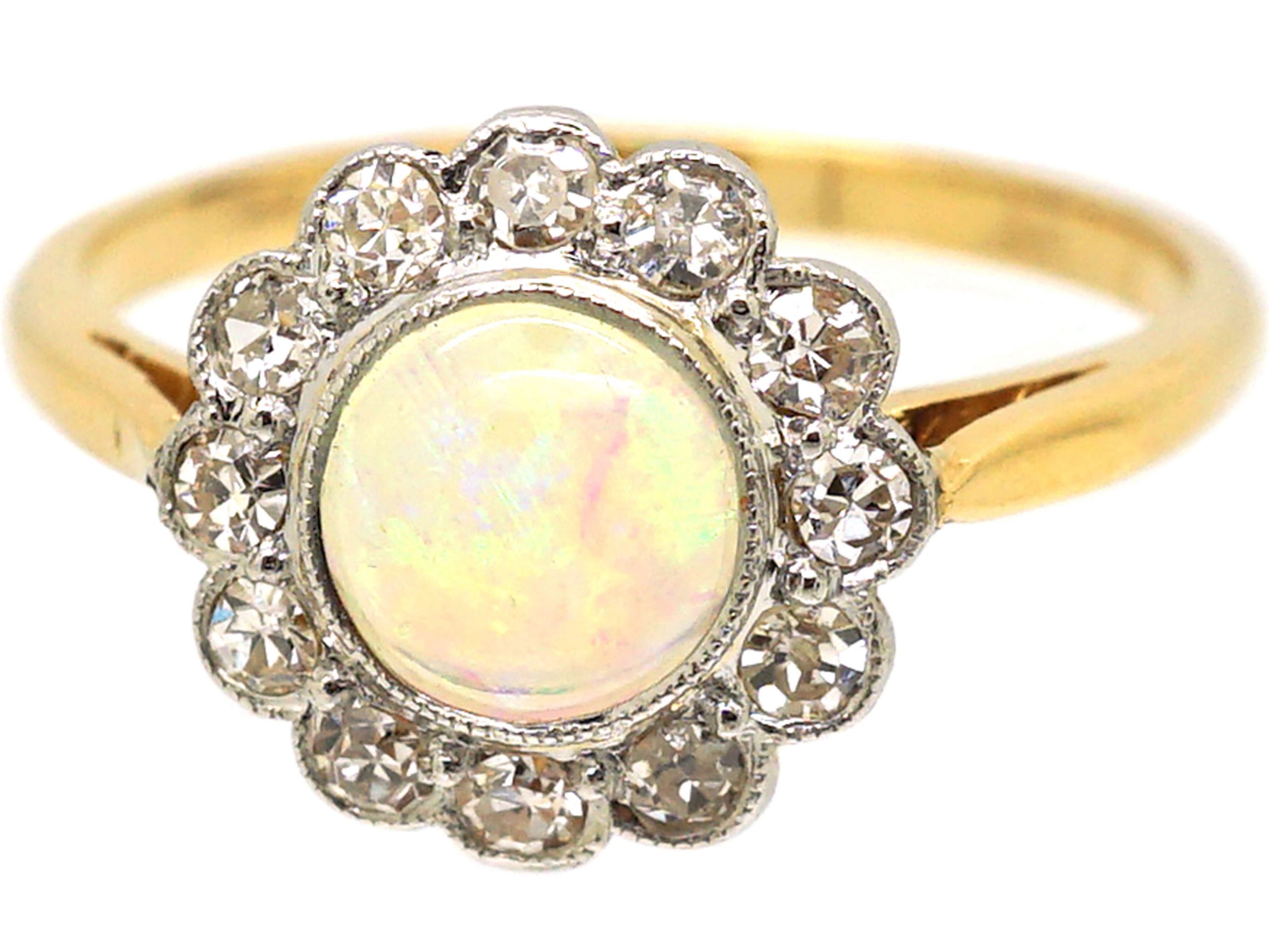 Edwardian 18ct Gold, Opal & Diamond Cluster Ring (220X) | The Antique ...