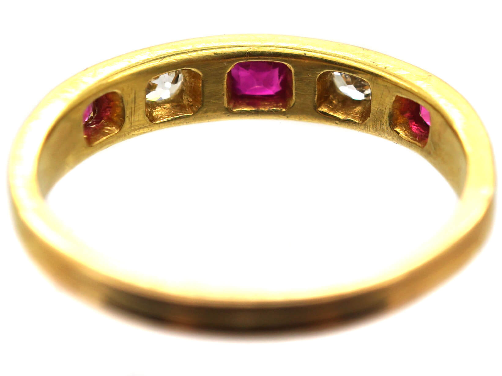 Edwardian 18ct Gold Rub Over Set Ruby & Diamond Five Stone Ring (302X ...