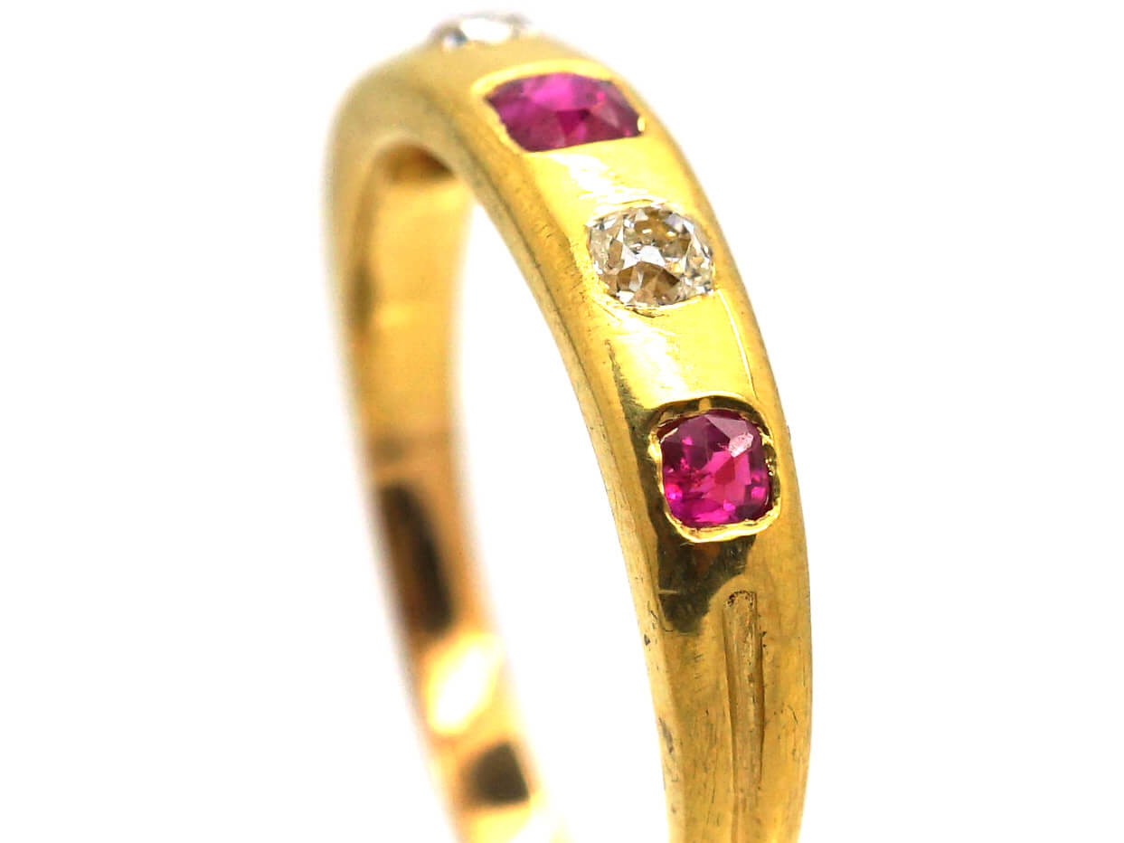 Edwardian 18ct Gold Rub Over Set Ruby & Diamond Five Stone Ring (302X ...