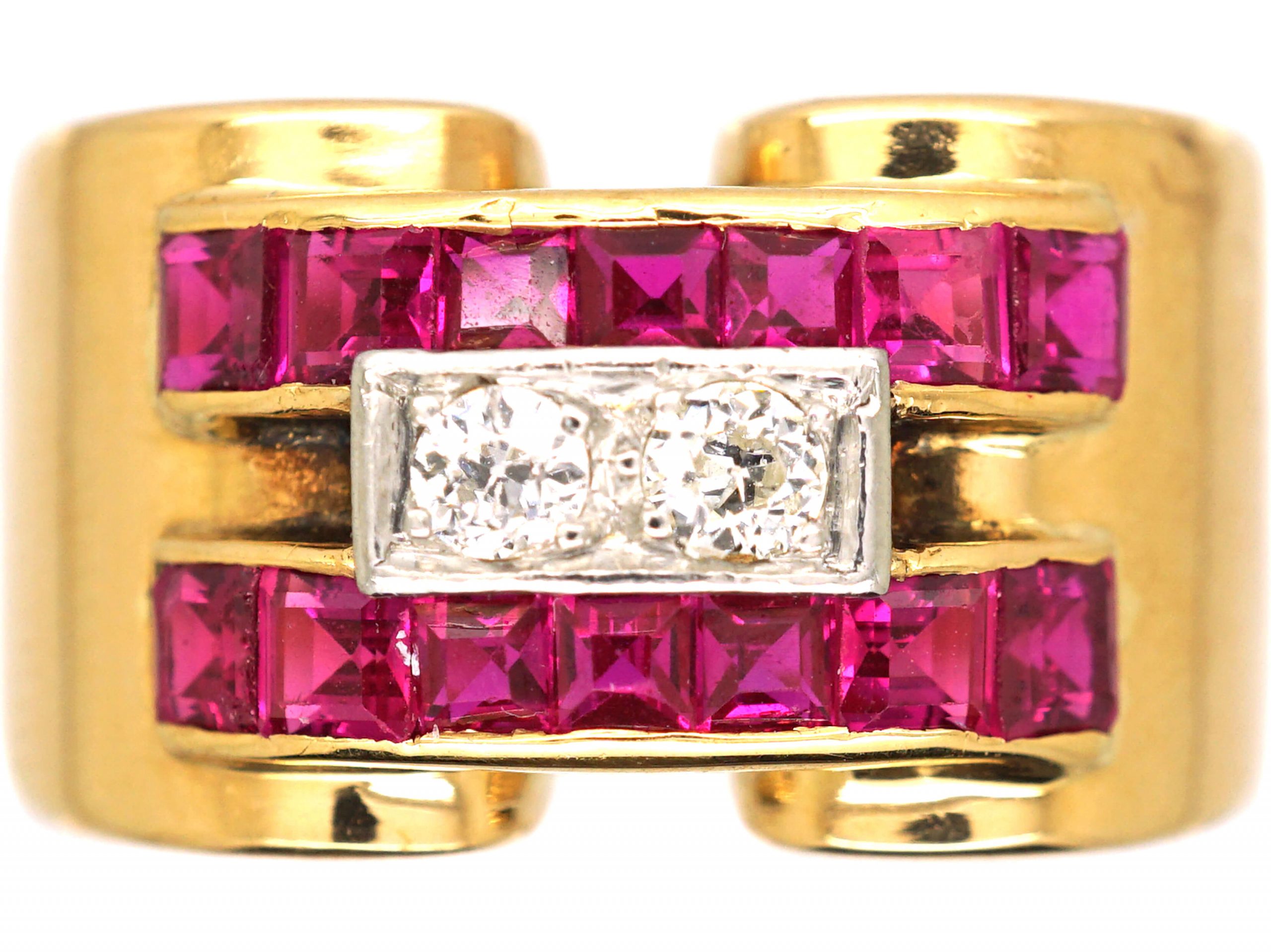 French Retro 18ct Gold, Ruby & Diamond Cocktail Ring (334X) | The ...