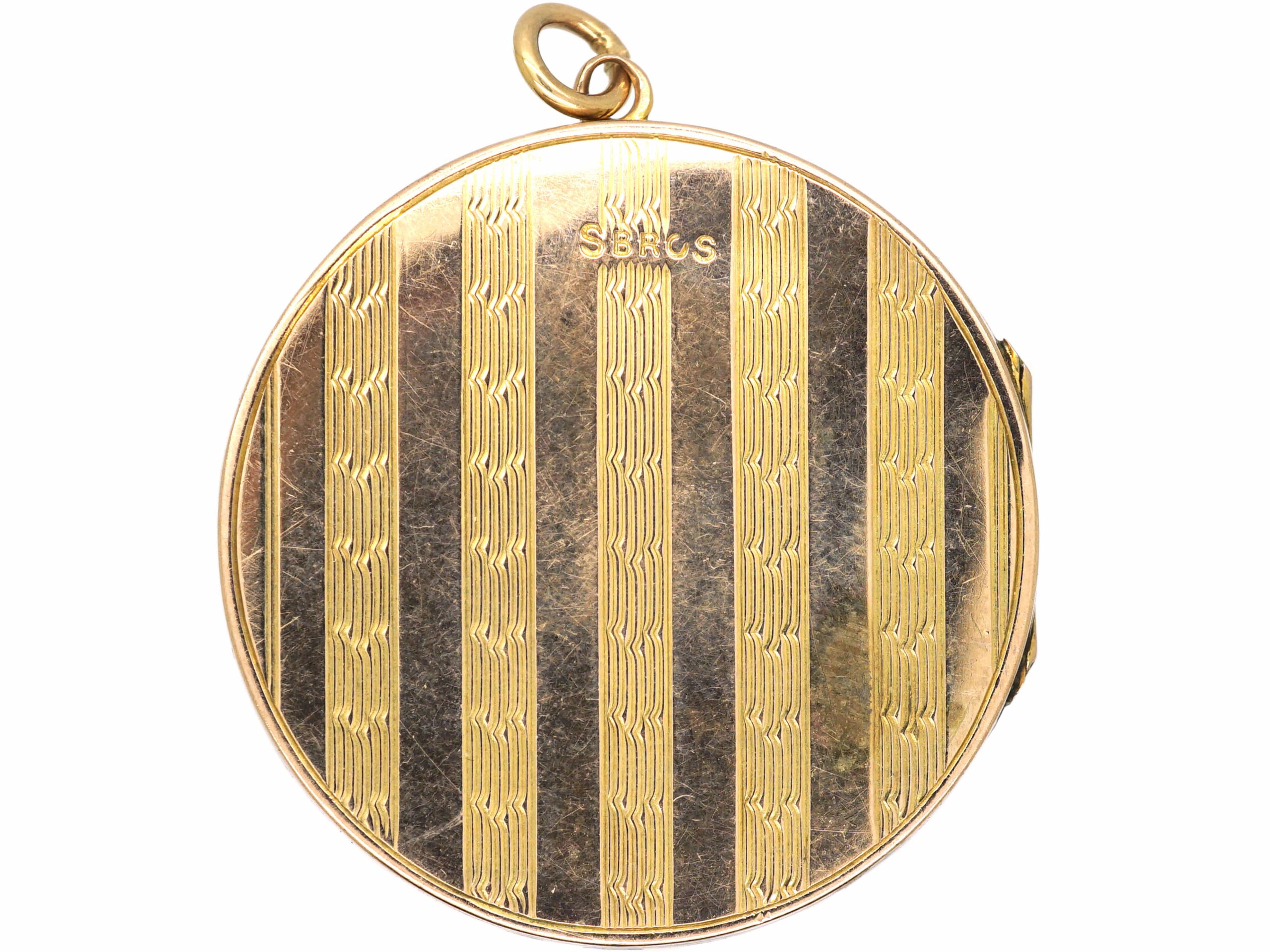 Edwardian 9ct Gold Back & Front, Round Locket with Engine Turned Detail ...