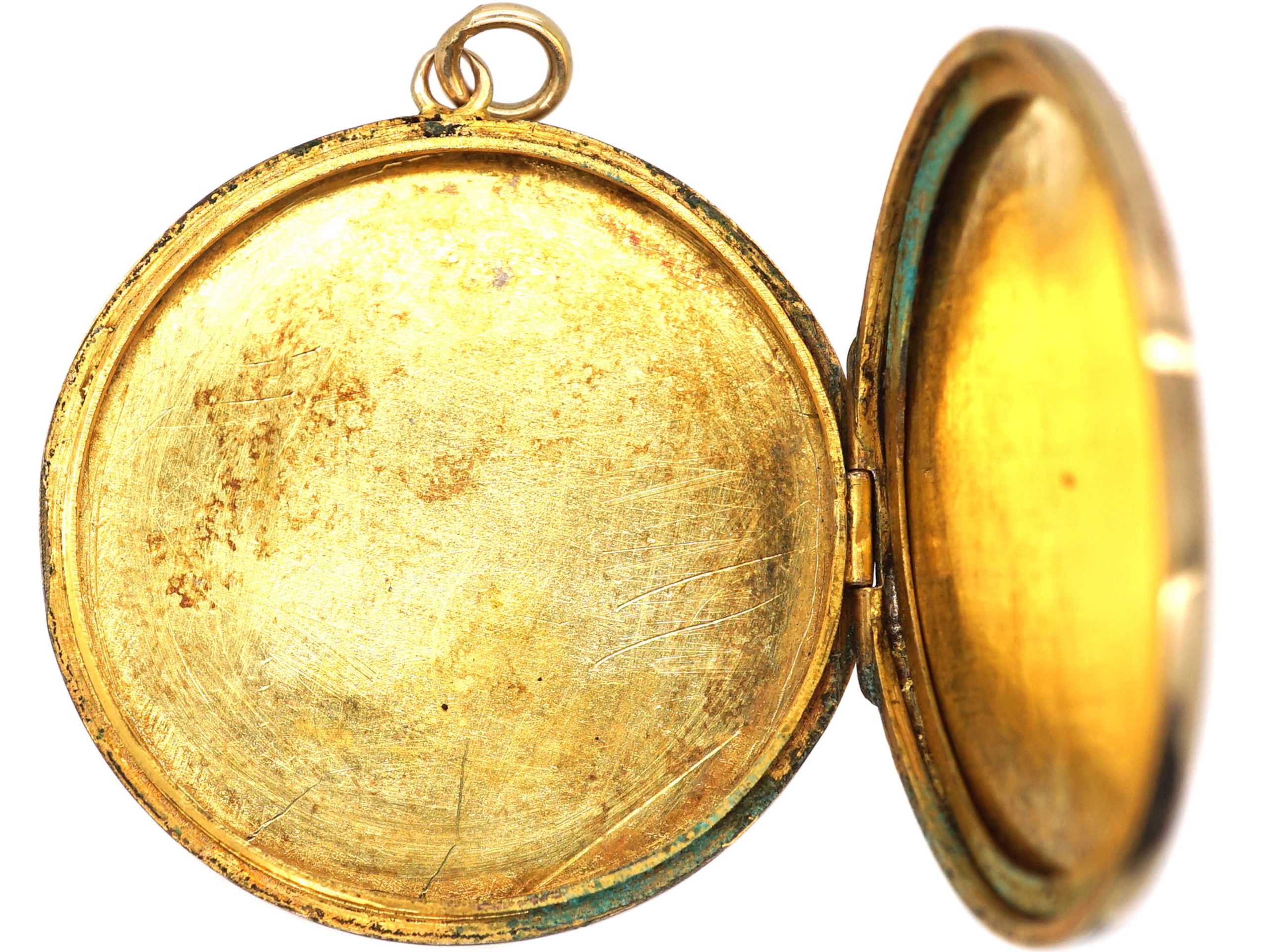 Edwardian 9ct Gold Back & Front, Round Locket with Engine Turned Detail ...