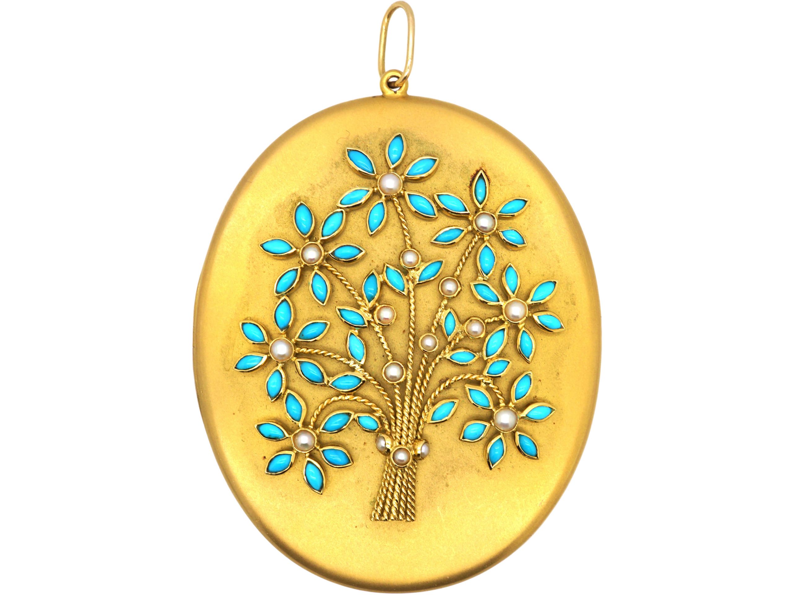 Victorian Large 15ct Gold Oval Locket with Flower Spray set with ...