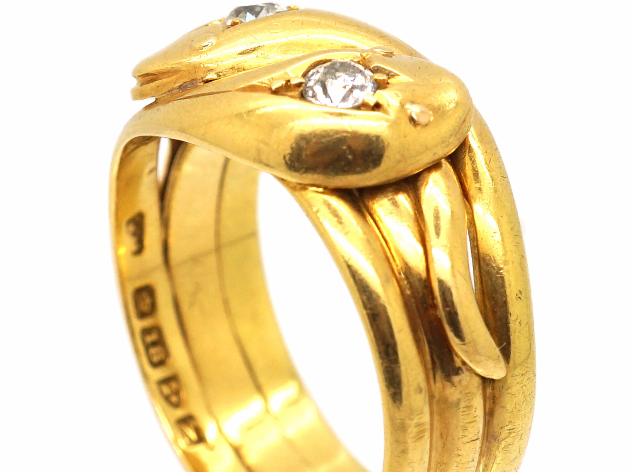 Edwardian Large 18ct Gold Double Snake Ring set with Diamonds (5X ...