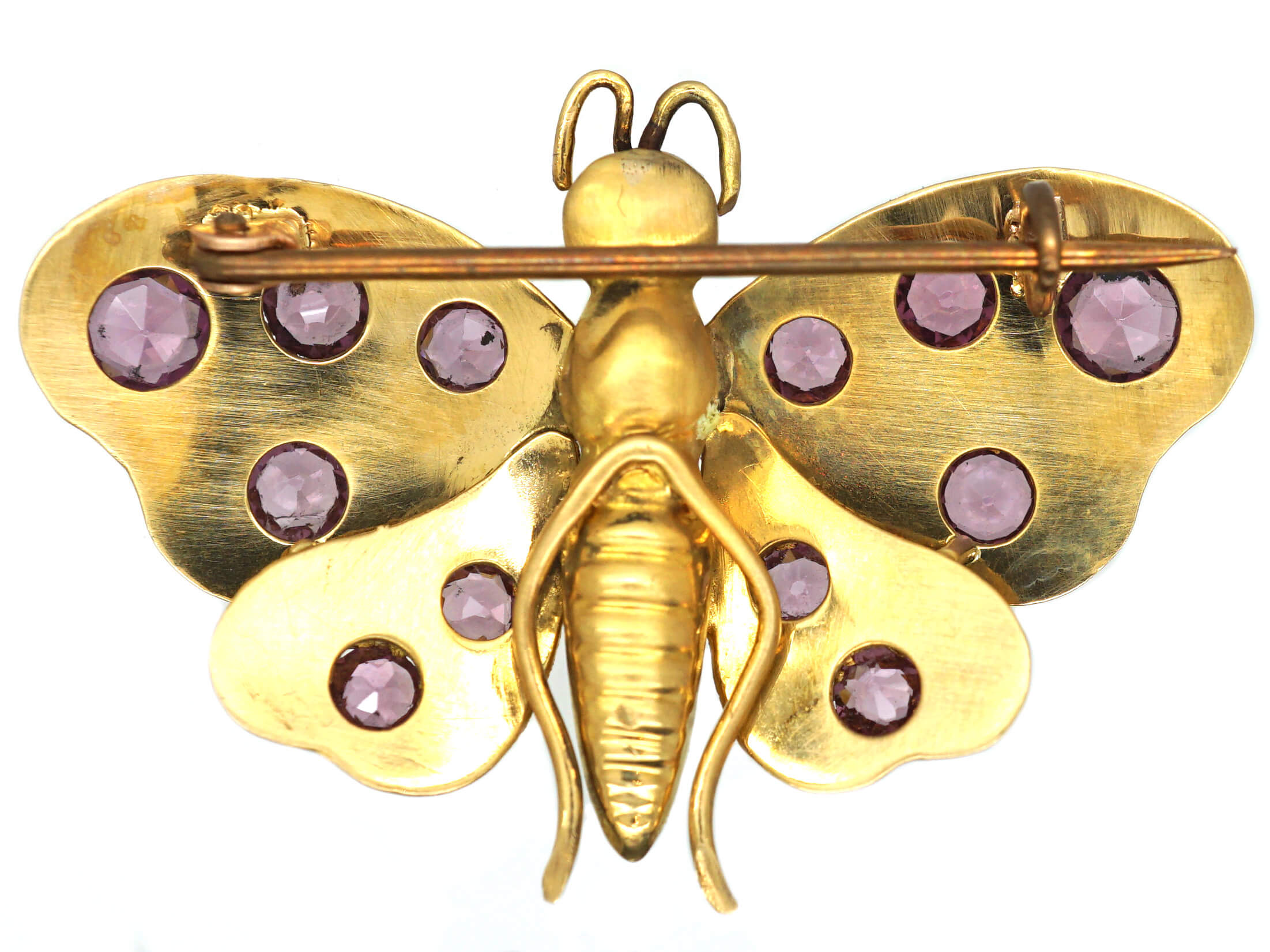 Regency 15ct Gold Butterfly Brooch set with Garnets & Cabochon Emerald ...