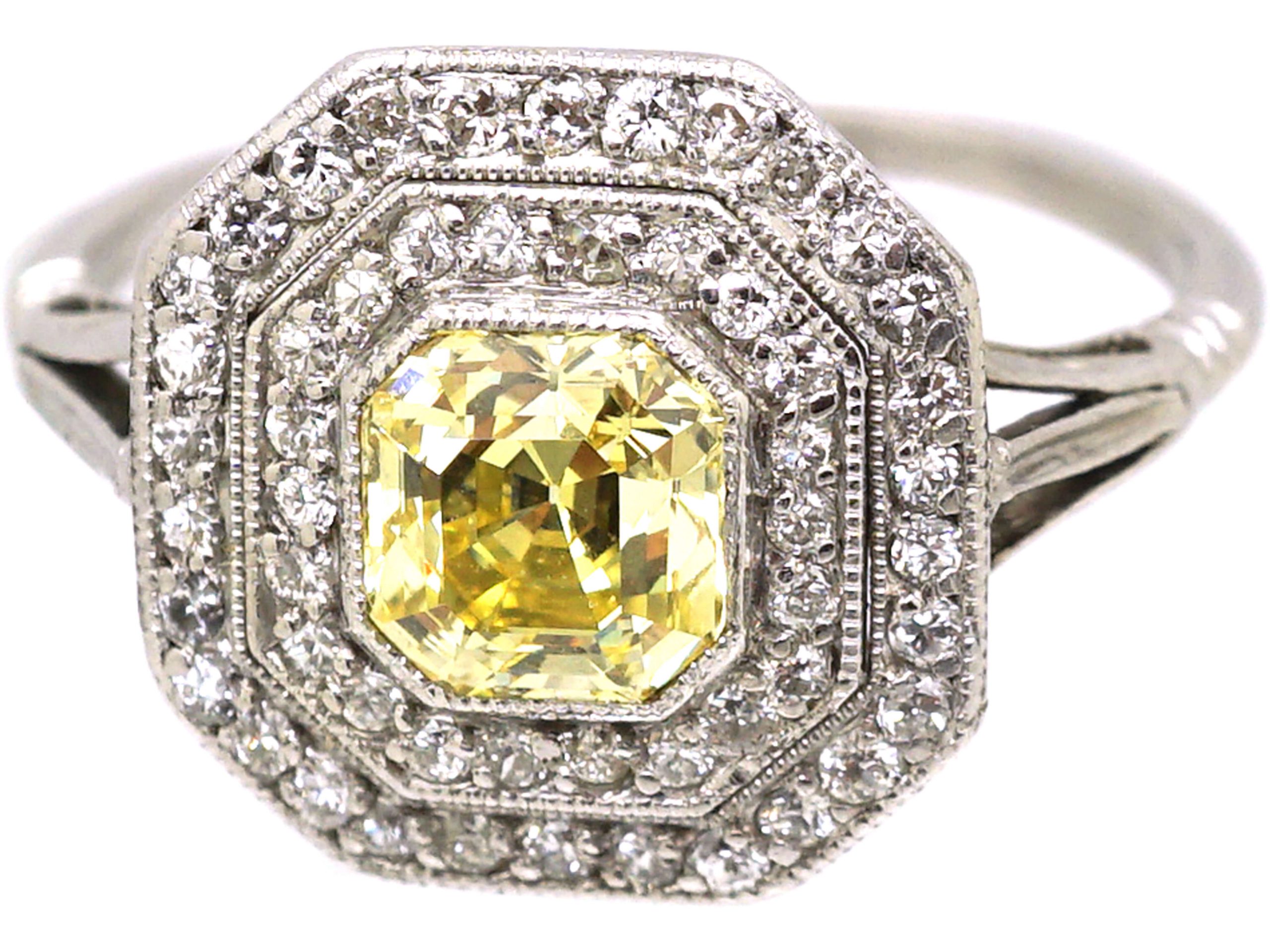 Art Deco Platinum, Fancy Yellow Diamond Octagonal Cluster Ring (303X ...