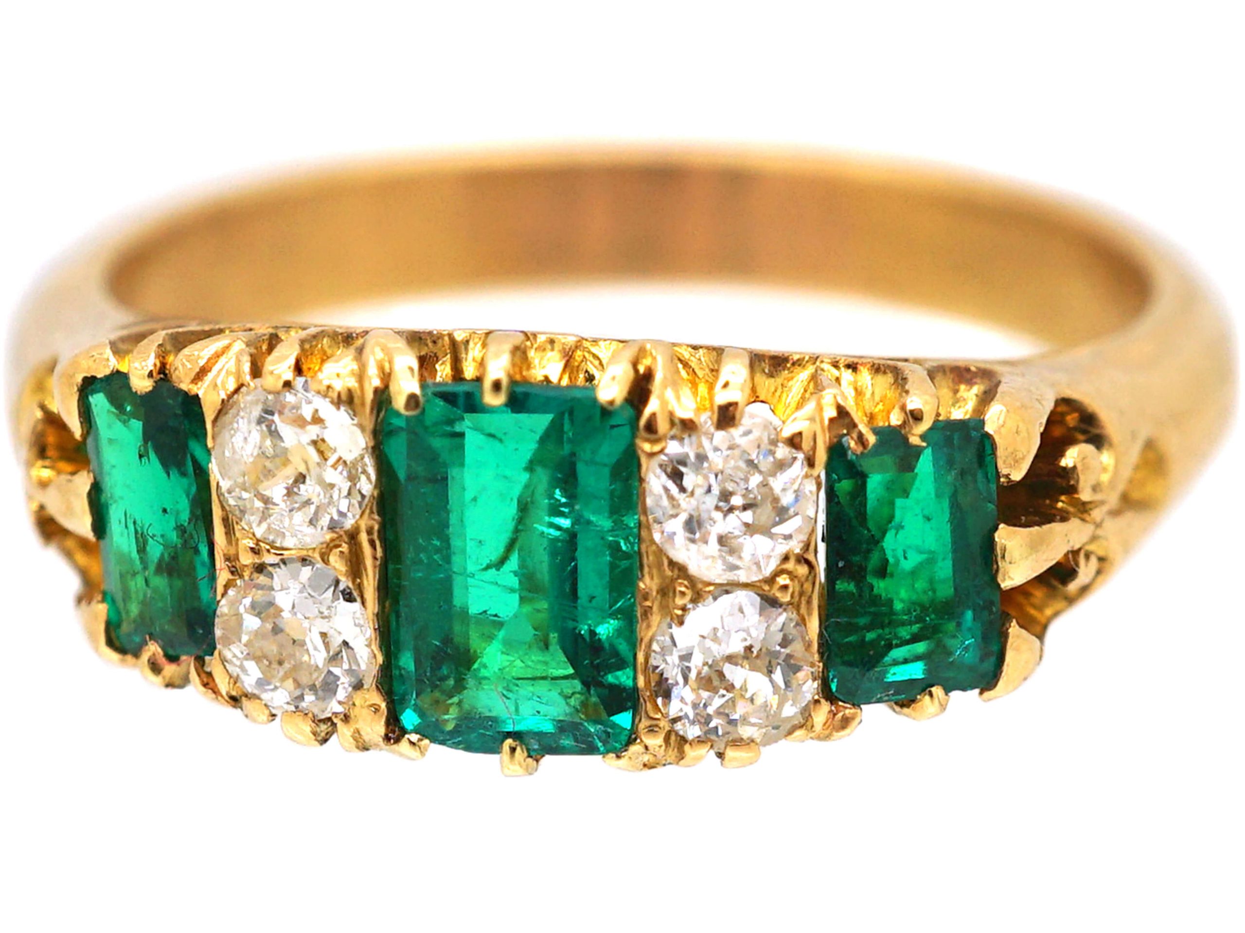 Early 20th Century 22ct Gold, Three Stone Emerald & Diamond Ring (311X ...
