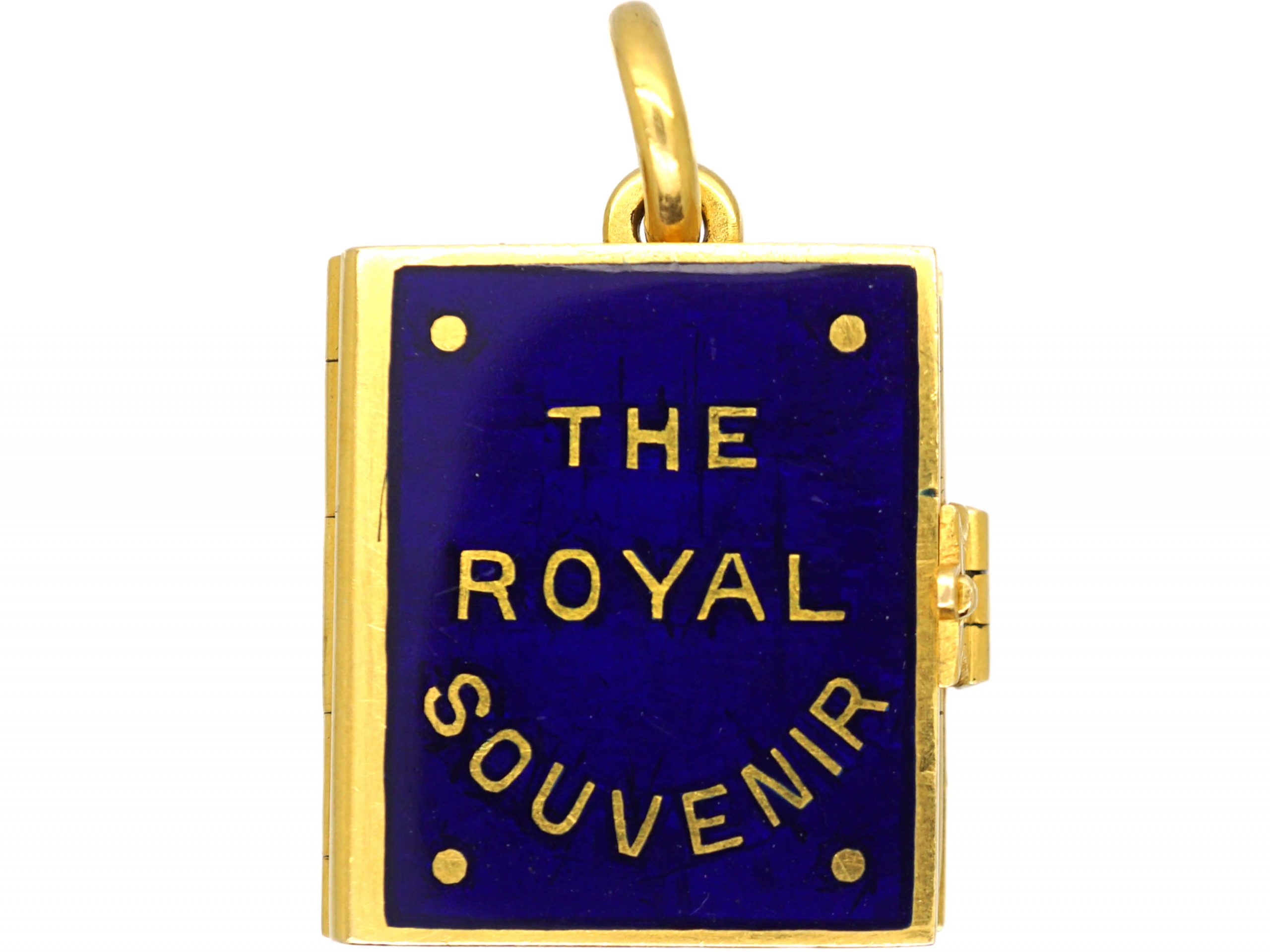 Victorian 18ct Gold & Blue Enamel Royal Souvenir Book Locket (137X ...