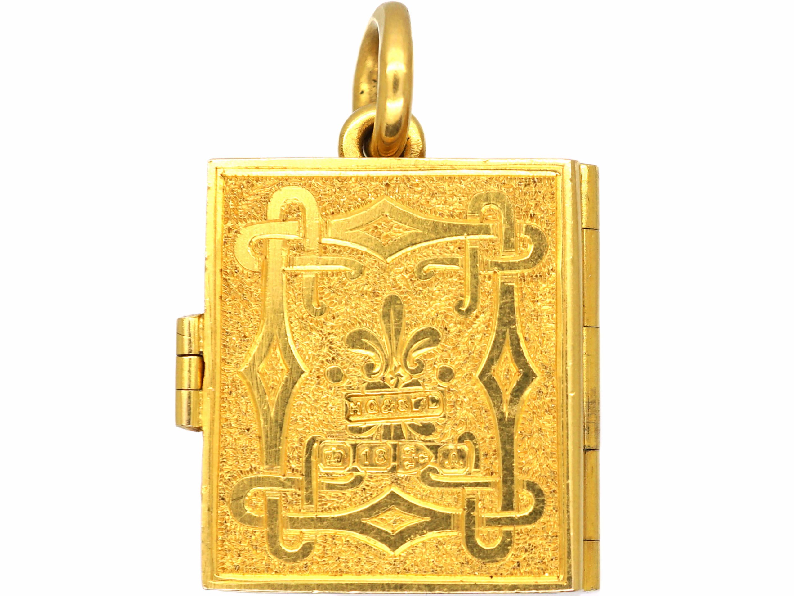 Victorian 18ct Gold & Blue Enamel Royal Souvenir Book Locket (137X ...